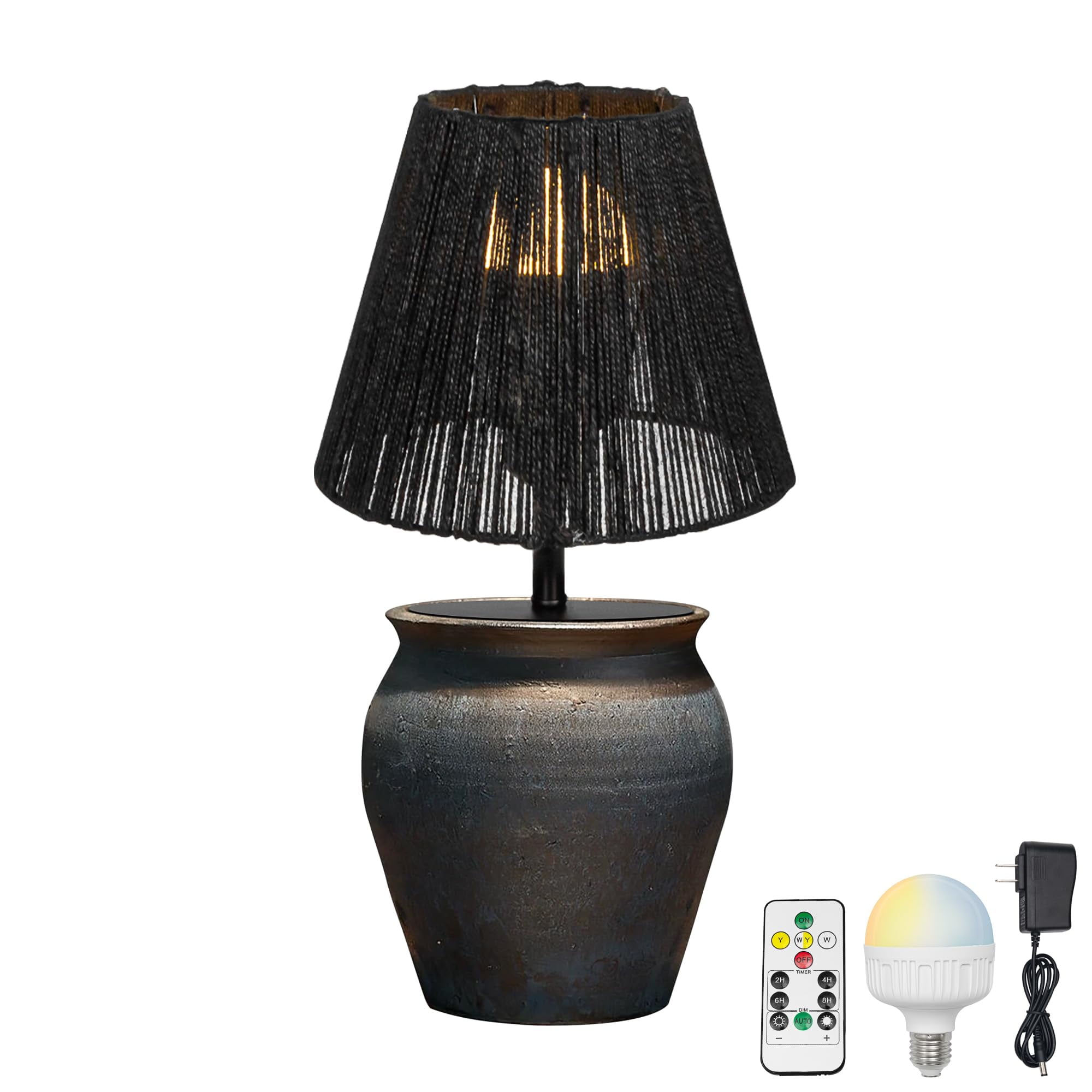 Kiven Cordless Table Lamp, Dimmable LED Vase Lamp with Black Lampshade ...