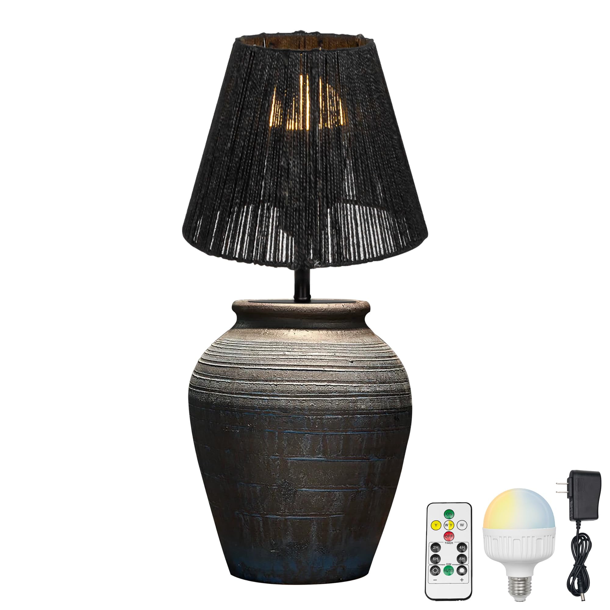 Kiven Cordless Table Lamp, Dimmable LED Vase Lamp with Black Lampshade ...
