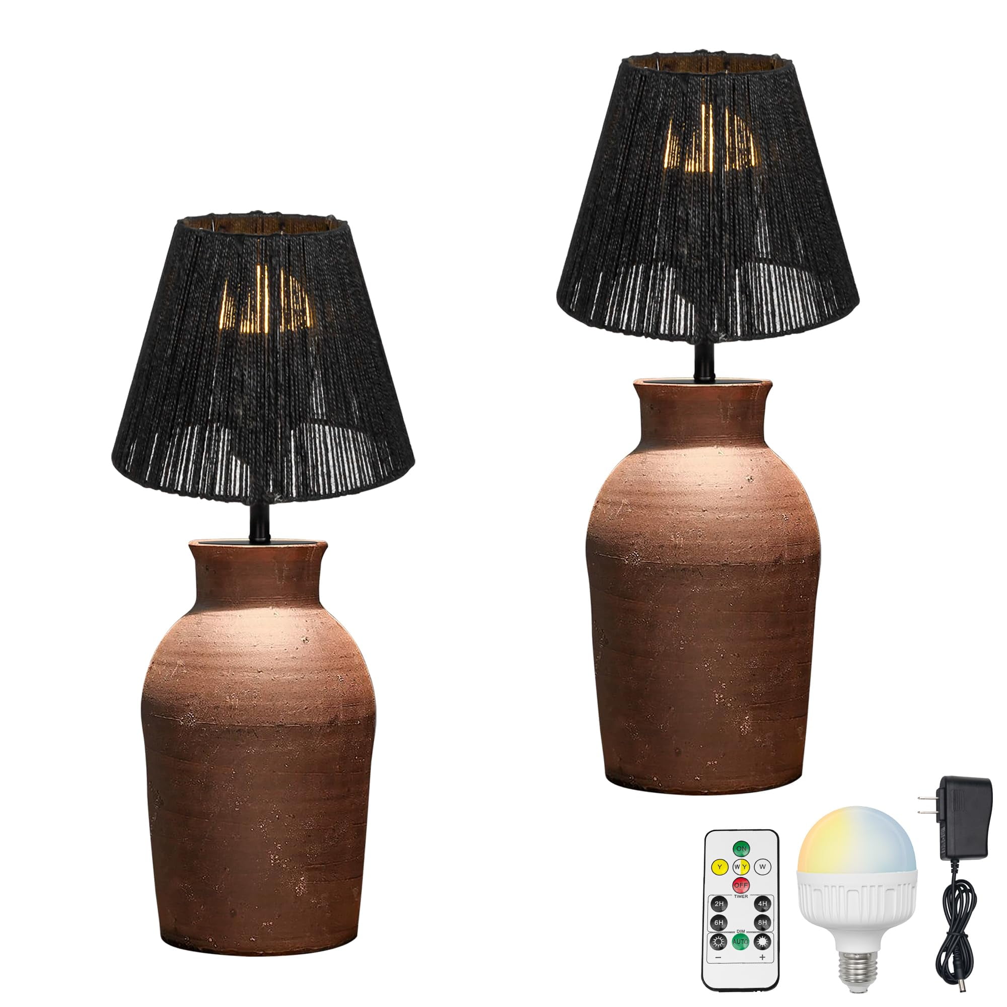 Kiven Cordless Table Lamp, Dimmable LED Vase Lamp with Black Lampshade ...