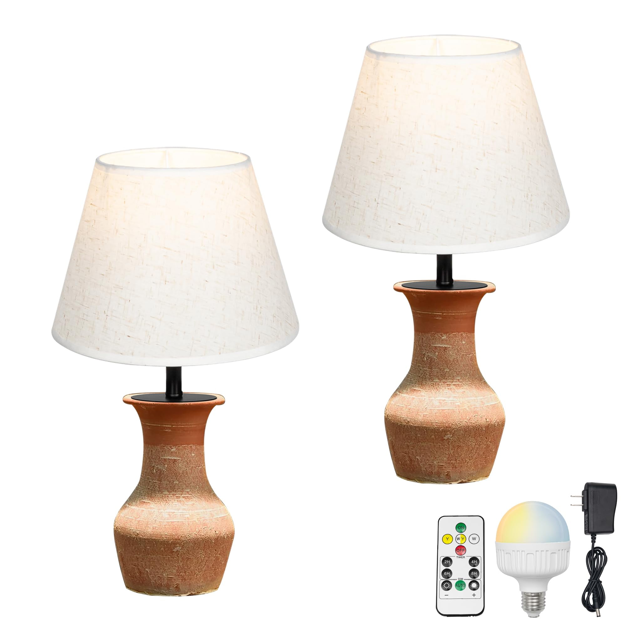 Kiven Cordless Table Lamp, Dimmable LED Vase Lamp with White Fabric ...