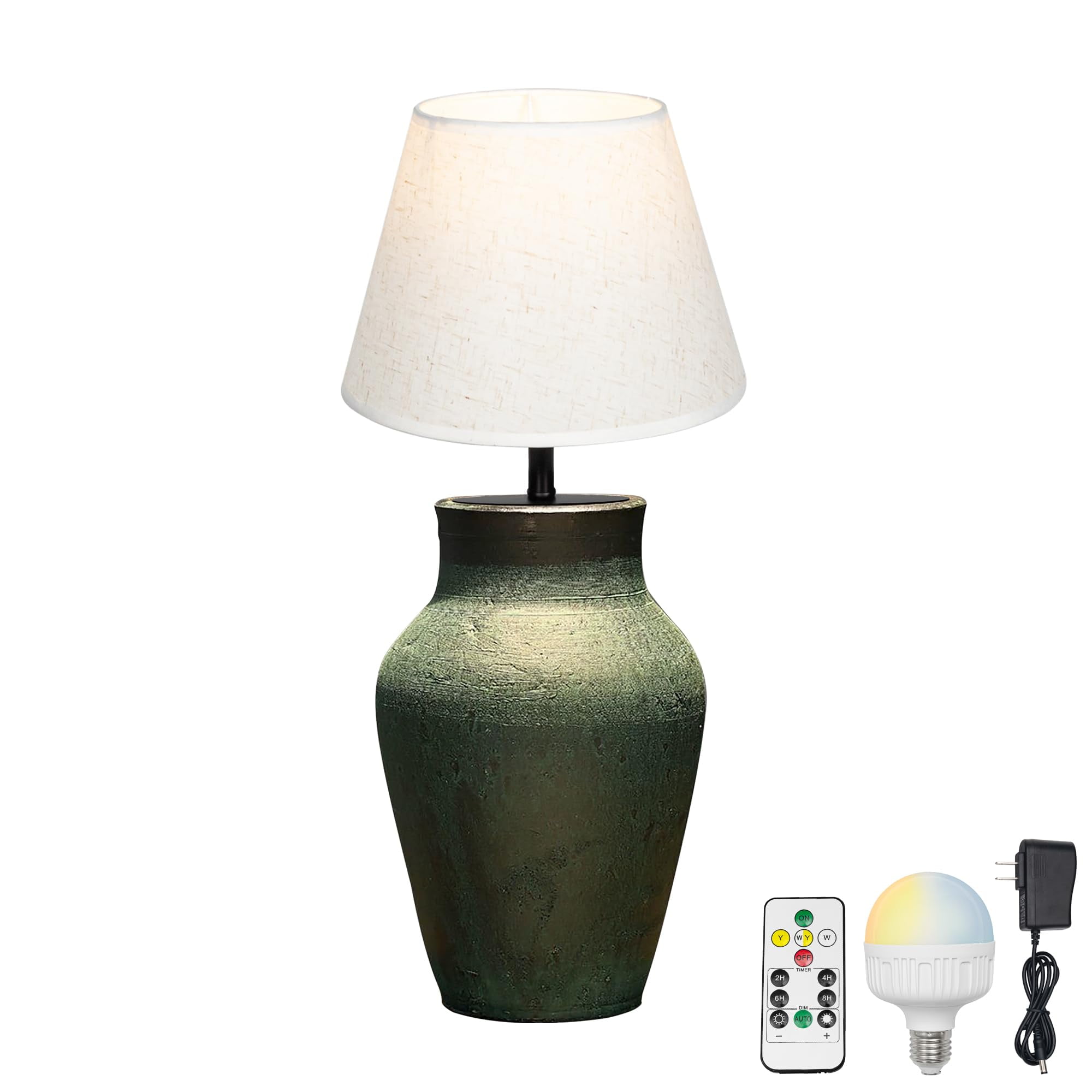 Kiven Cordless Table Lamp, Dimmable LED Vase Lamp with White Fabric ...