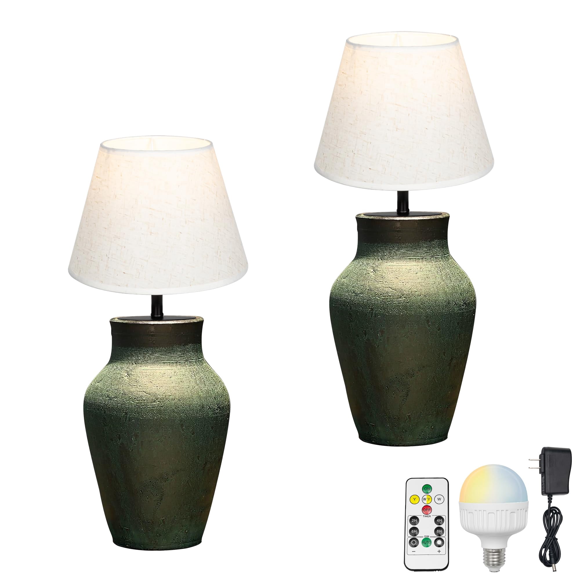 Kiven Cordless Table Lamp, Dimmable LED Vase Lamp with White Fabric ...