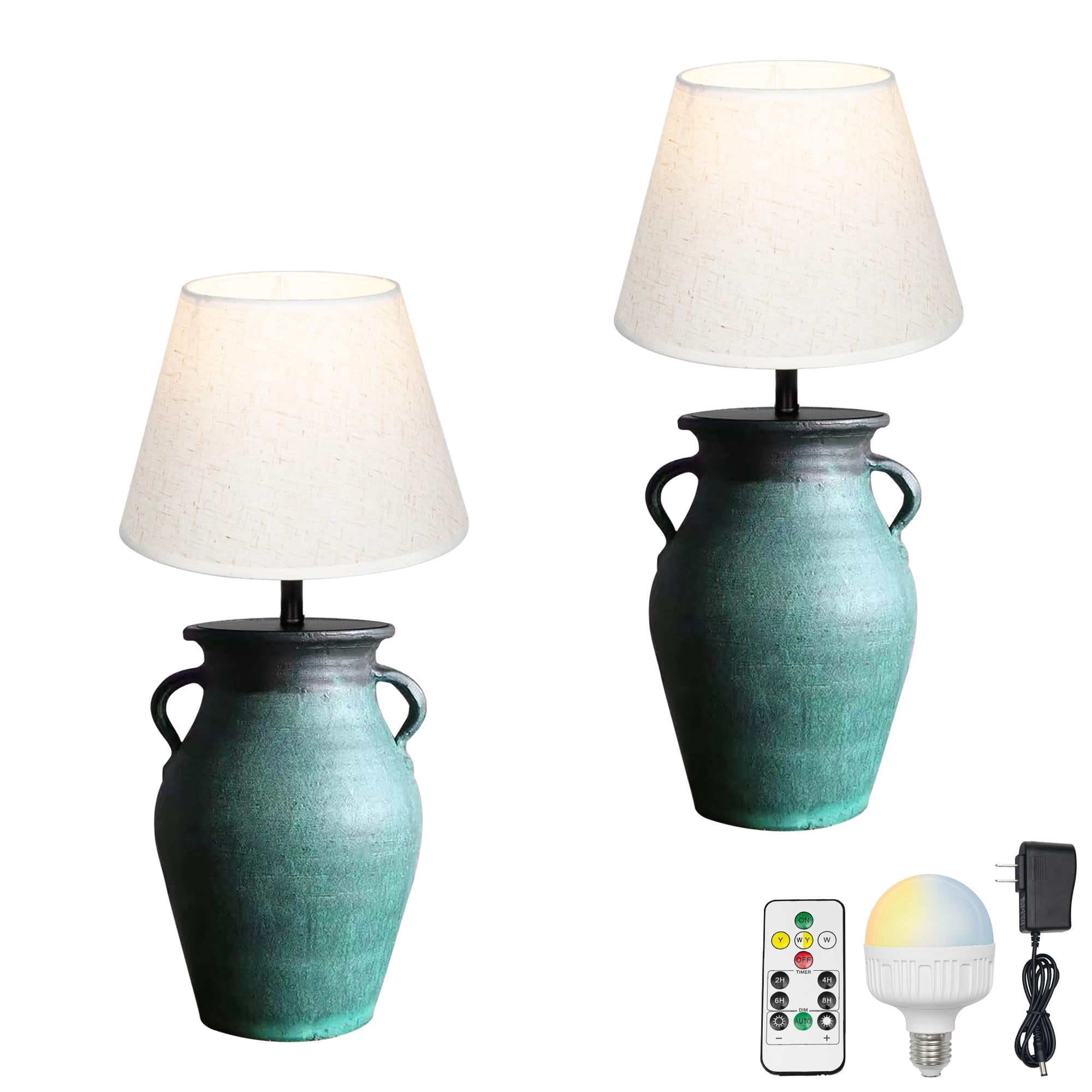 Kiven Cordless Table Lamp, Dimmable LED Vase Lamp with White Fabric ...