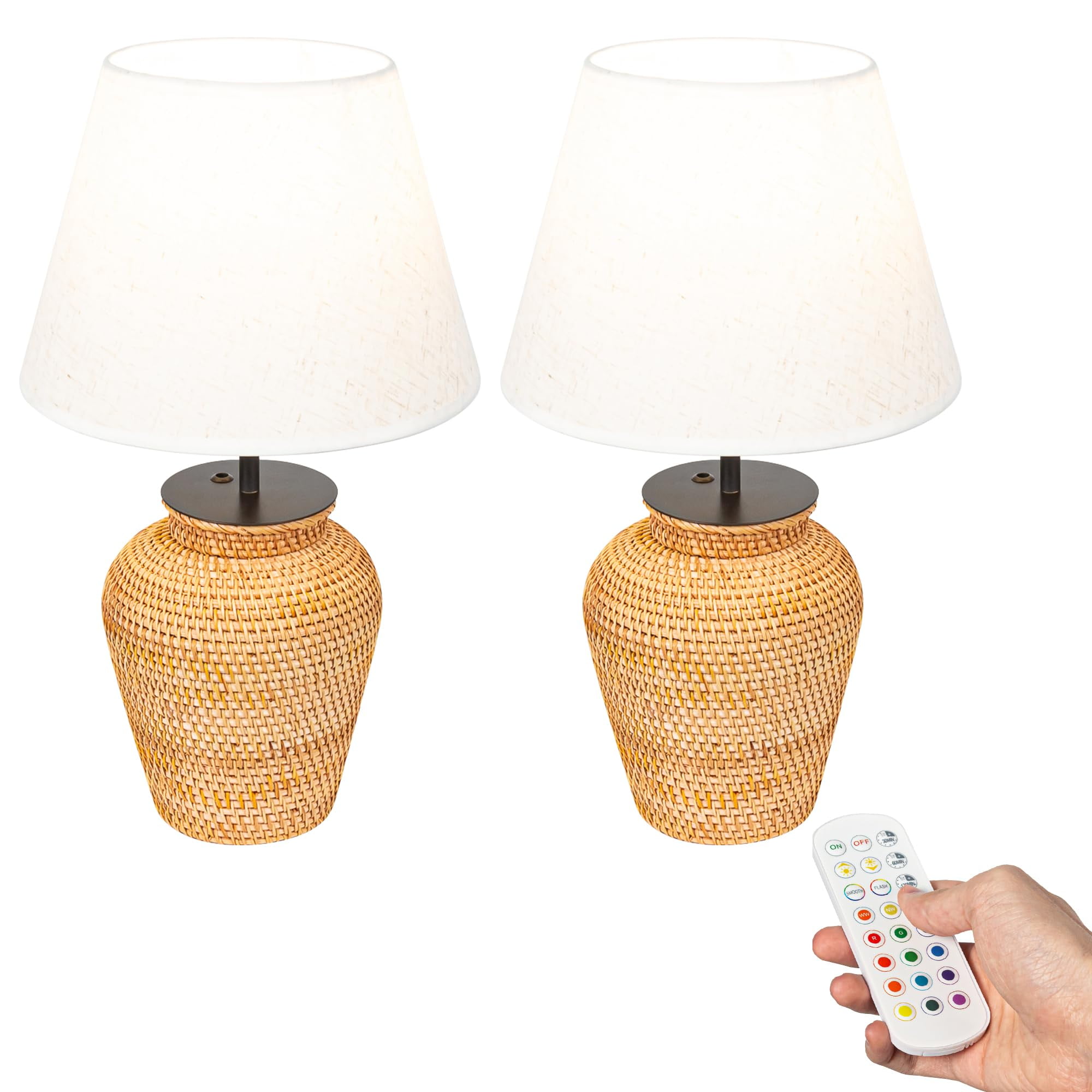 Kiven Cordless Table Lamp, Dimmable LED Vase Lamp with White Linen ...