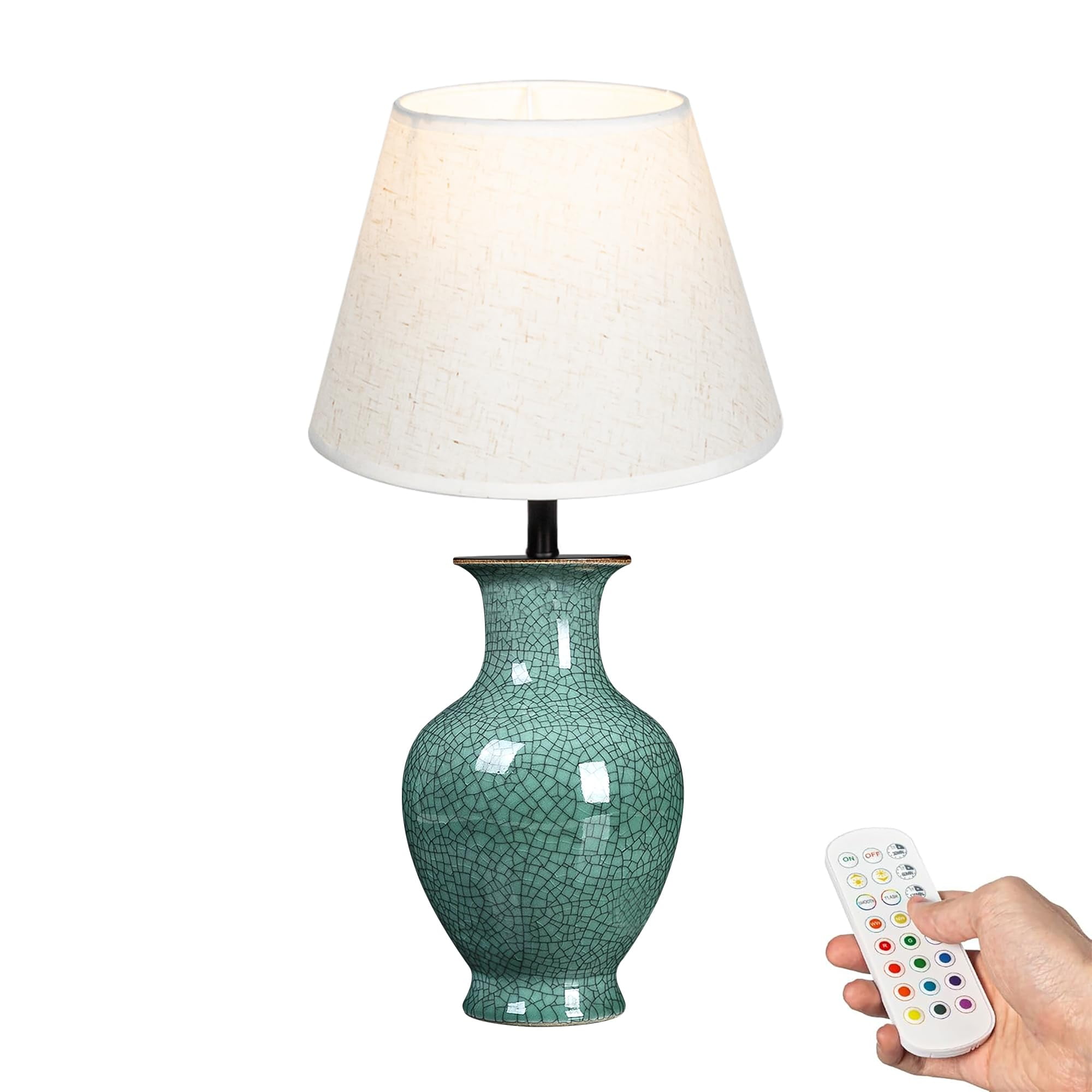 Kiven Cordless Table Lamp, Dimmable LED Vase Lamps with Fabric ...
