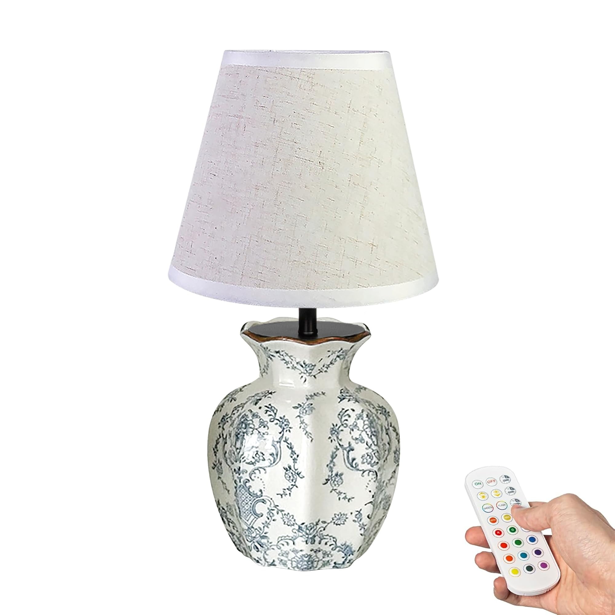 Kiven Cordless Table Lamp, Dimmable LED Vase Lamps with Fabric ...