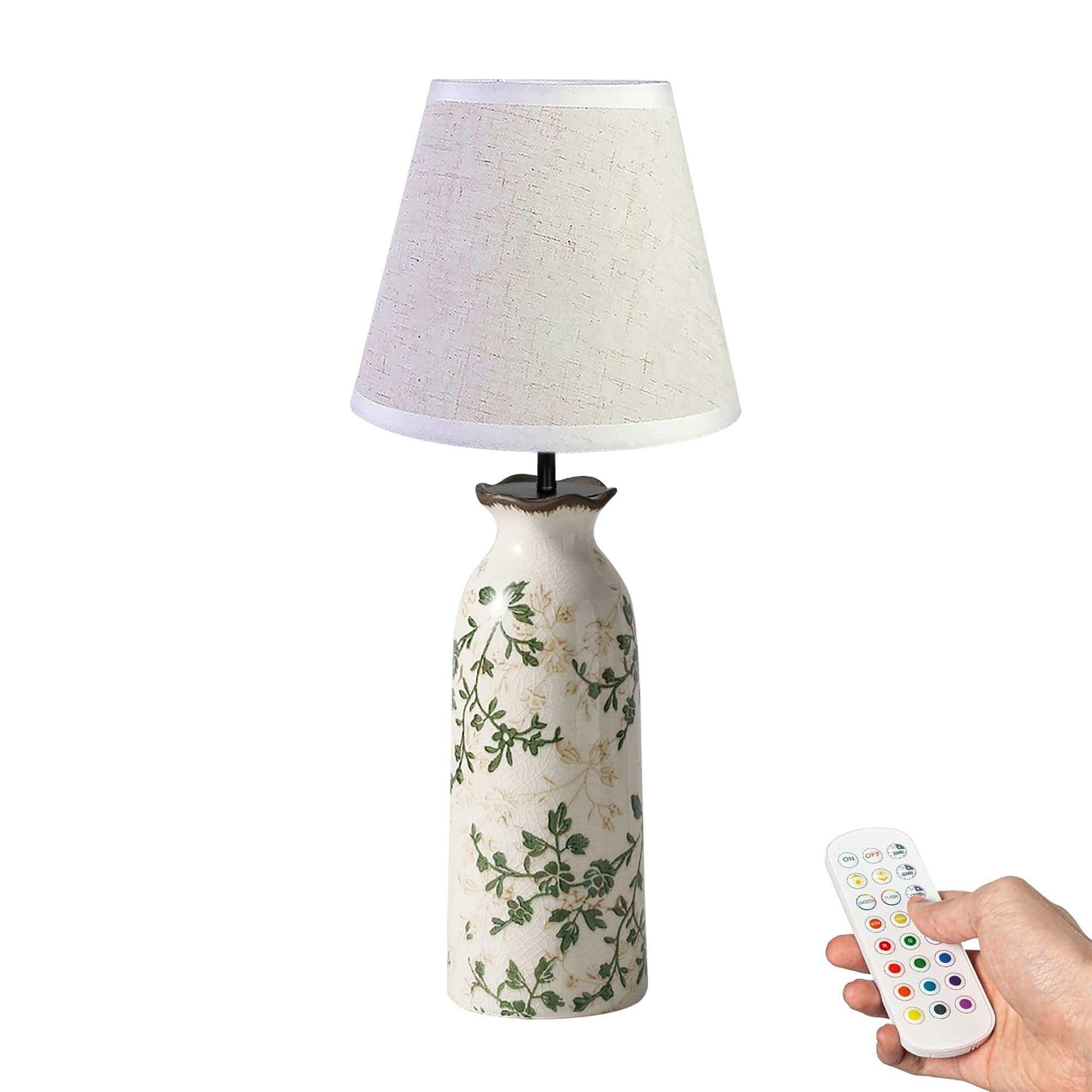 Kiven Cordless Table Lamp, Dimmable LED Vase Lamps with Fabric ...