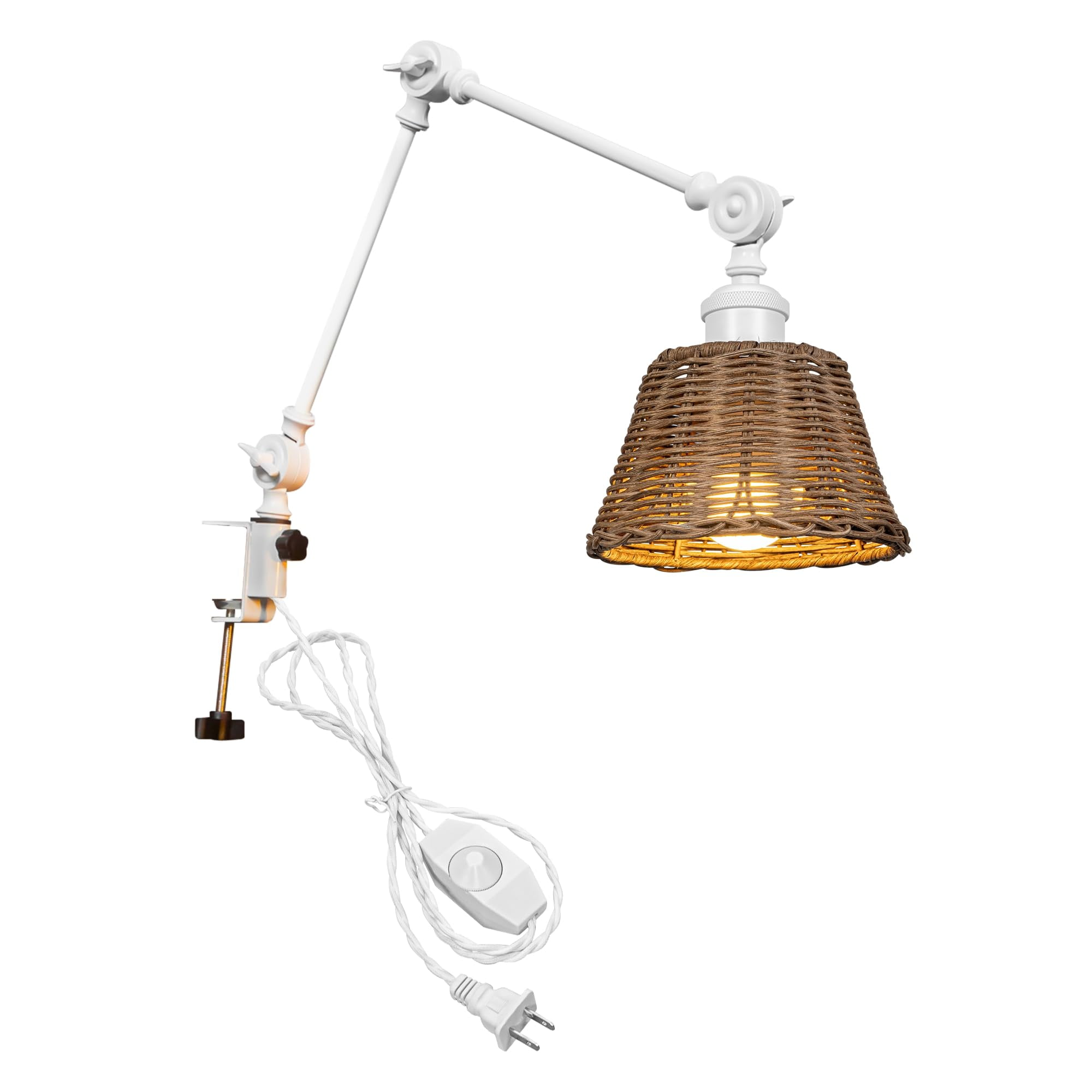 Kiven Dimmable Clamp Light for Shelf, 1-Light Rattan Farmhouse clip on ...
