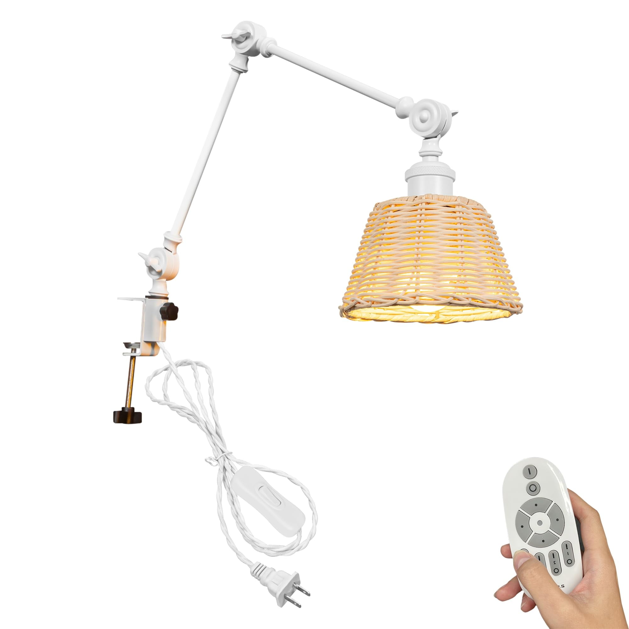 Kiven Dimmable Clamp Light for Shelf, 1-Light Rattan Farmhouse clip on ...