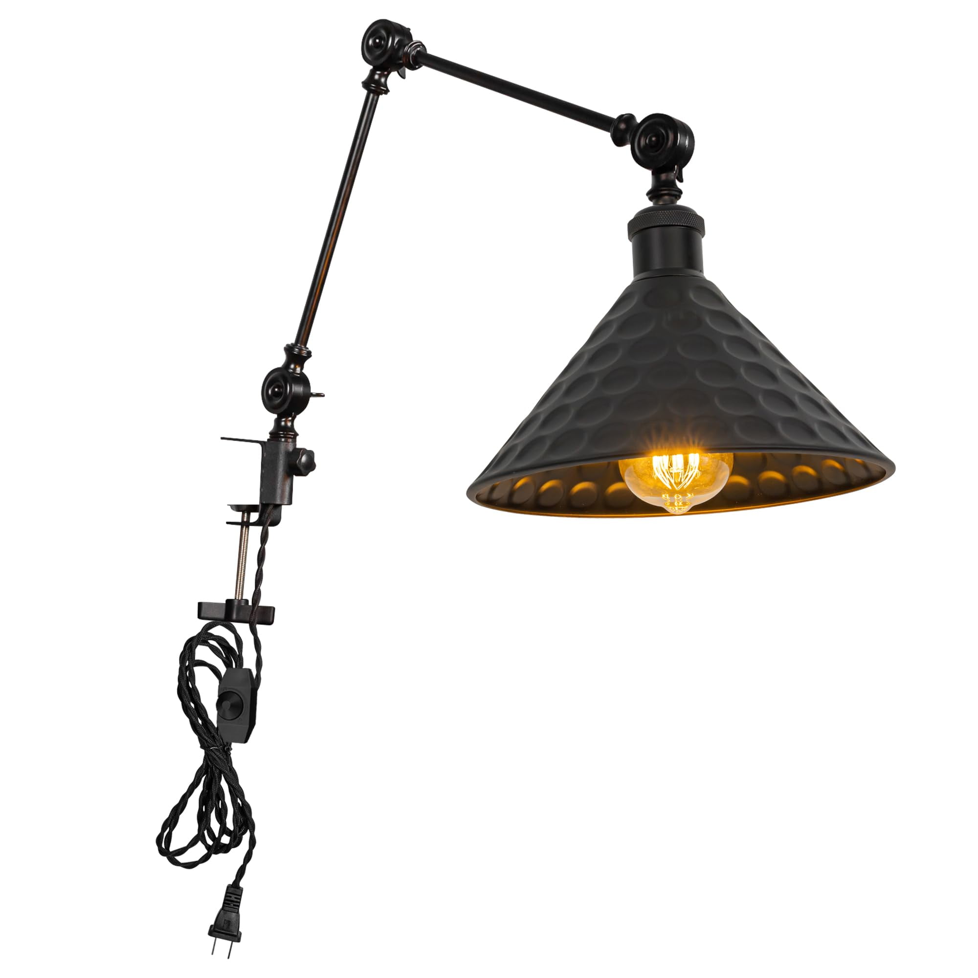 Kiven Dimmable Clip-on Desk Lamp, 1-Light Black Farmhouse Nightstand ...