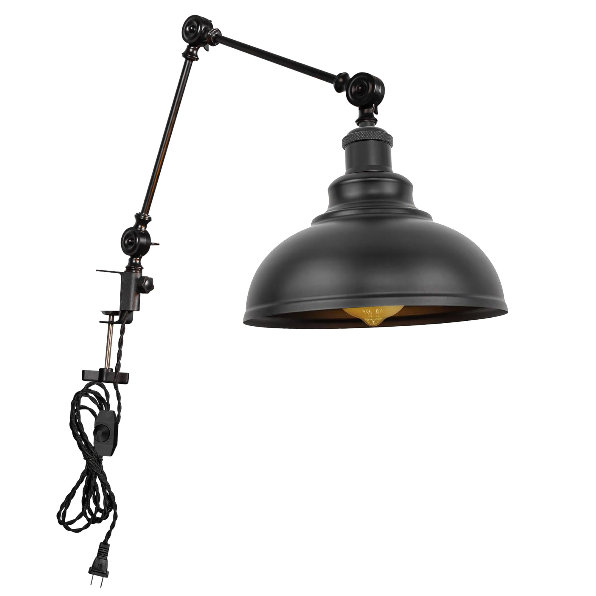 Kiven Dimmable Clip-on Desk Lamp, 1-Light Black Industrial Nightstand ...