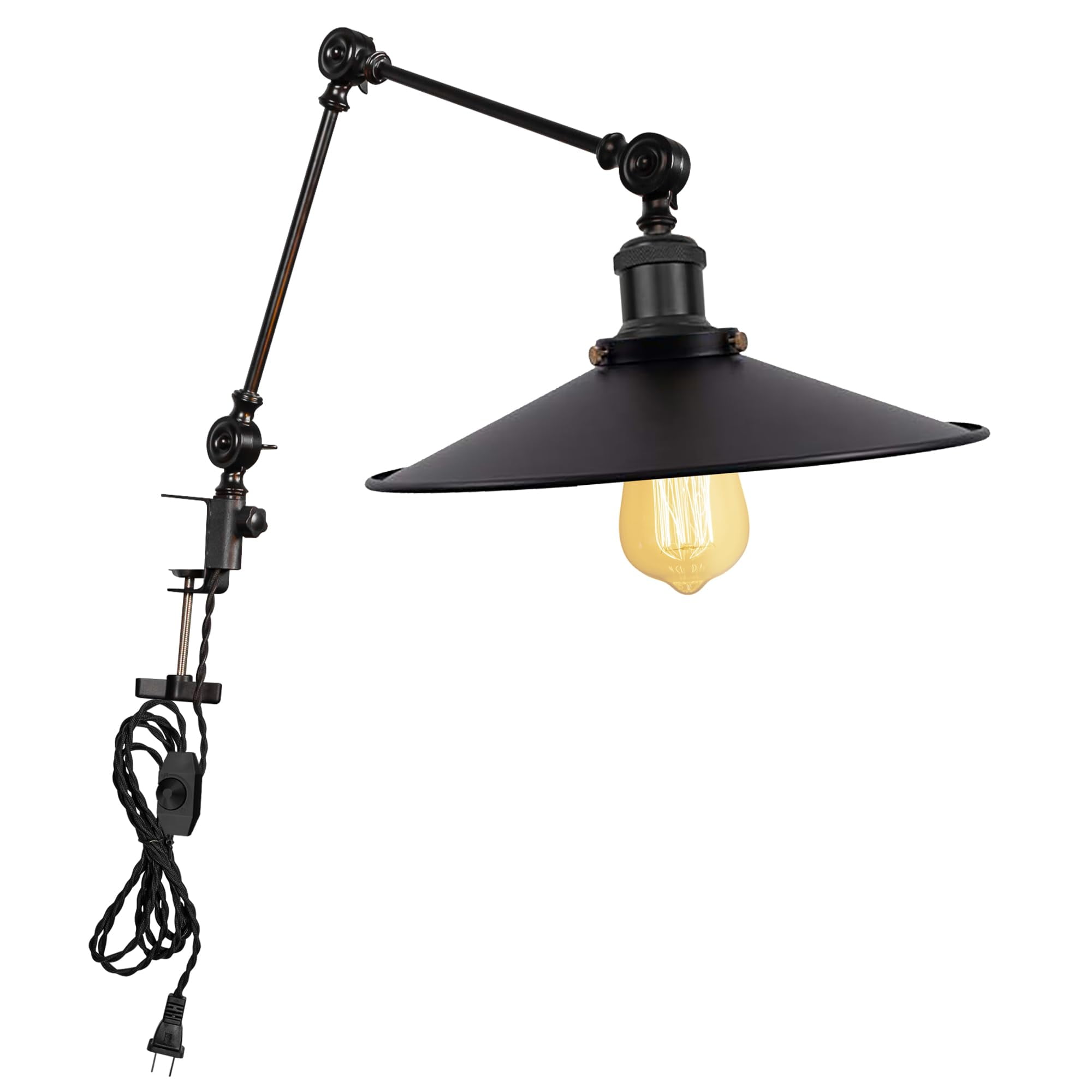 Kiven Dimmable Clip-on Desk Lamp, 1-Light Black Industrial Nightstand ...