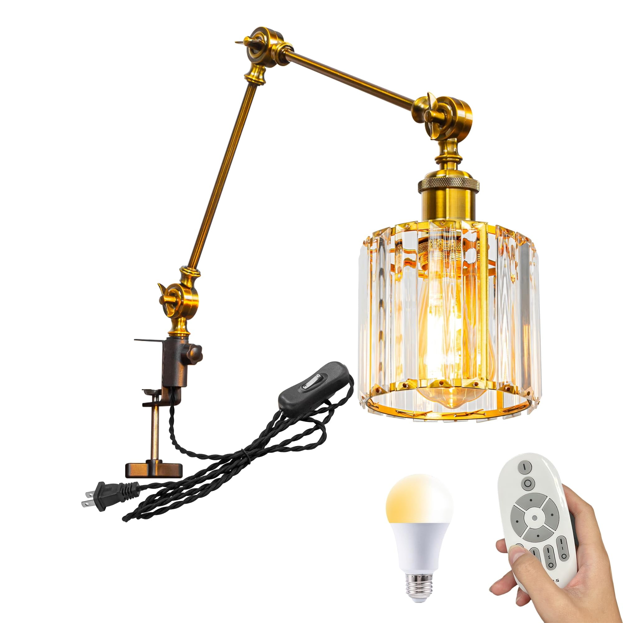 Kiven Dimmable Clip-on Desk Lamp, 1-Light Crystal Modern Nightstand ...