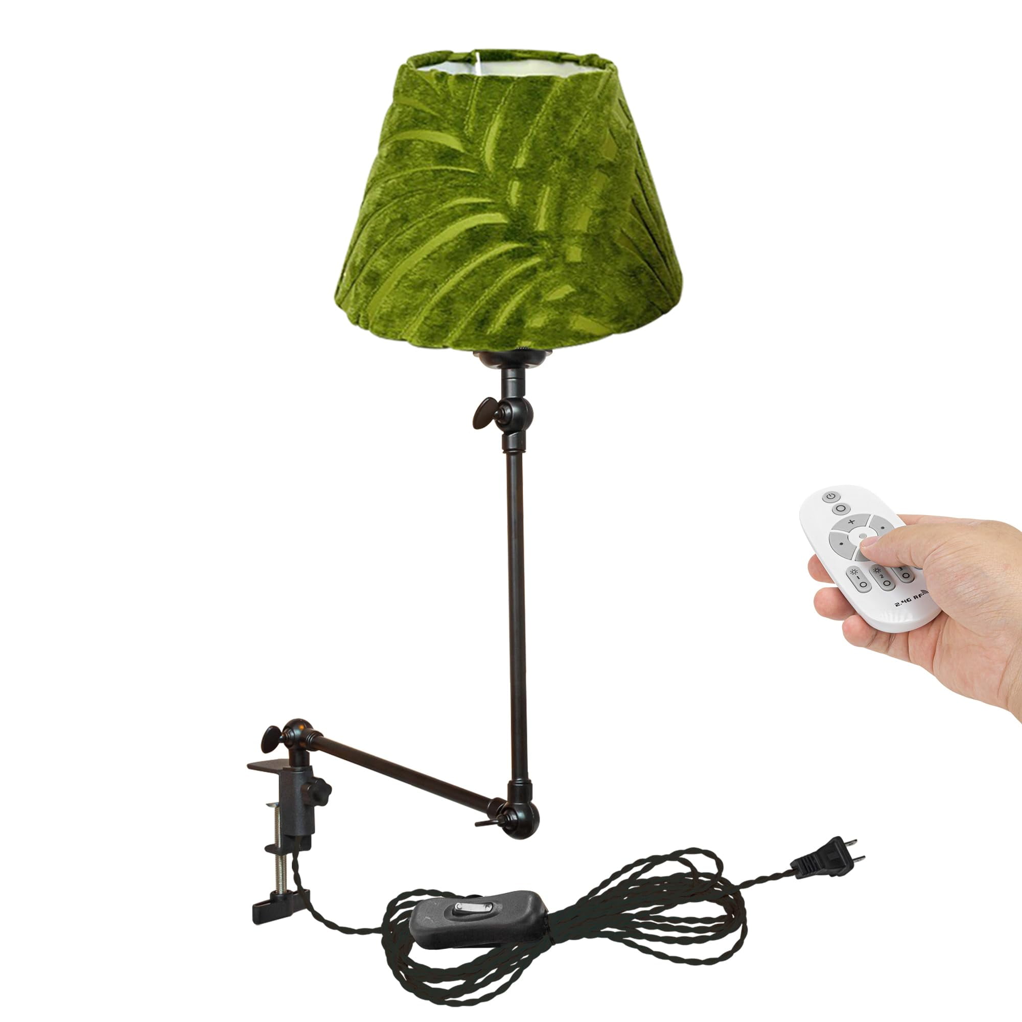 Kiven Dimmable Clip-on Desk Lamp, 1-Light Green Fabric Nightstand Lamp ...