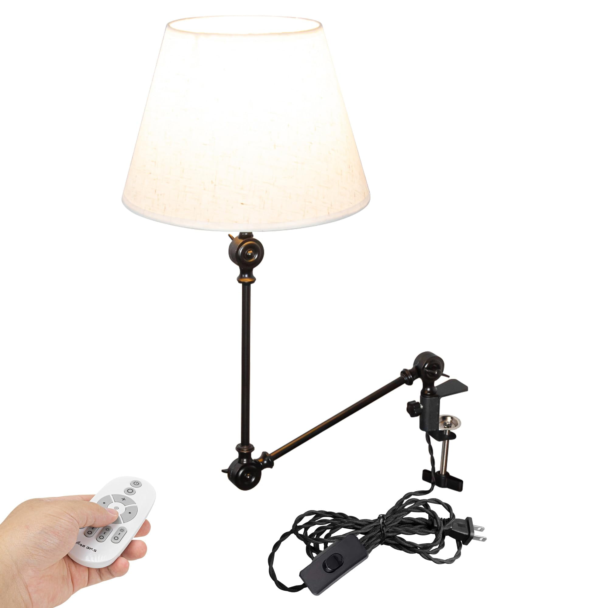 Kiven Dimmable Clip-on Desk Lamp, 1-Light Raffia Nightstand Lamp with ...