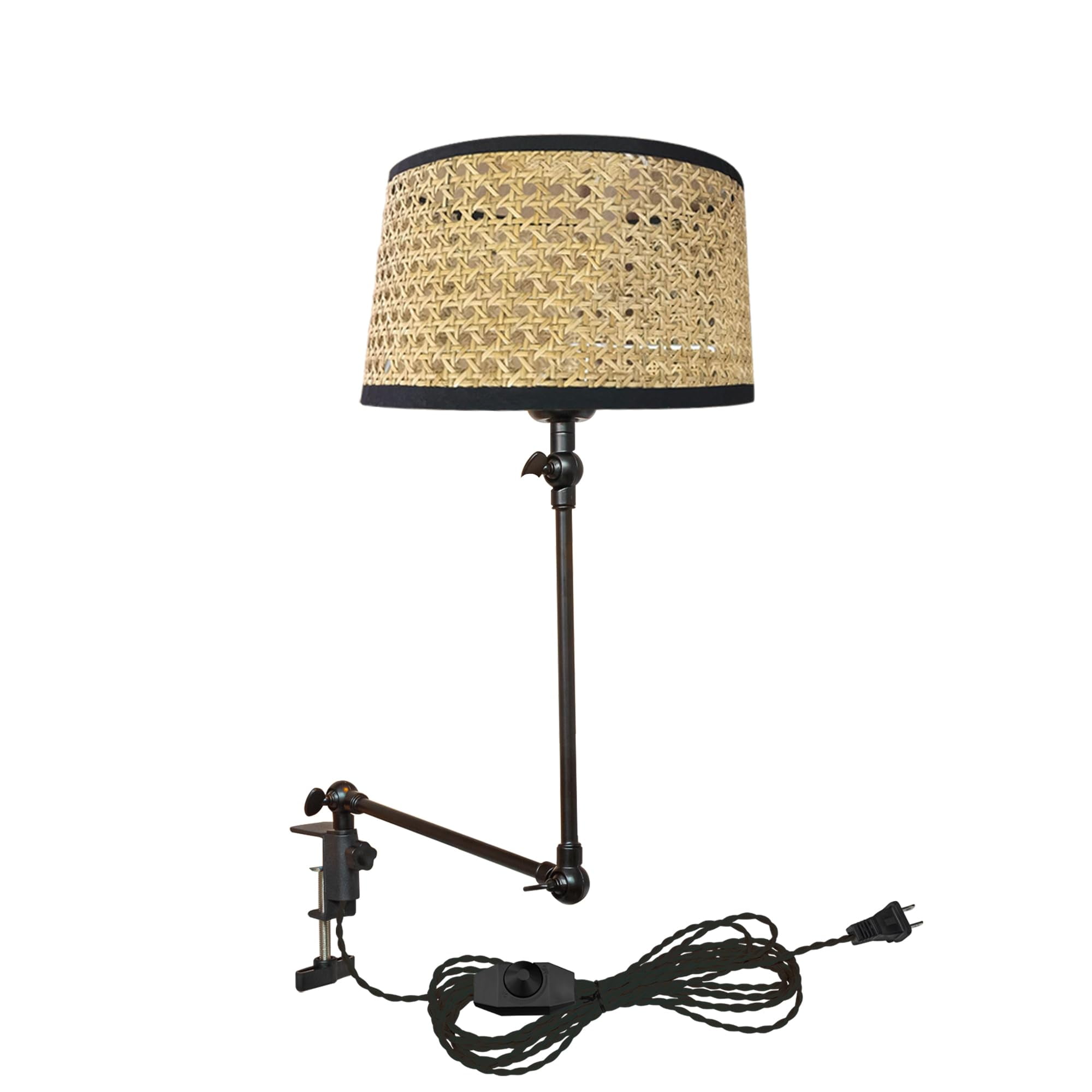 Kiven Dimmable Clip-on Desk Lamp, 1-Light Rattan Nightstand Lamp with ...