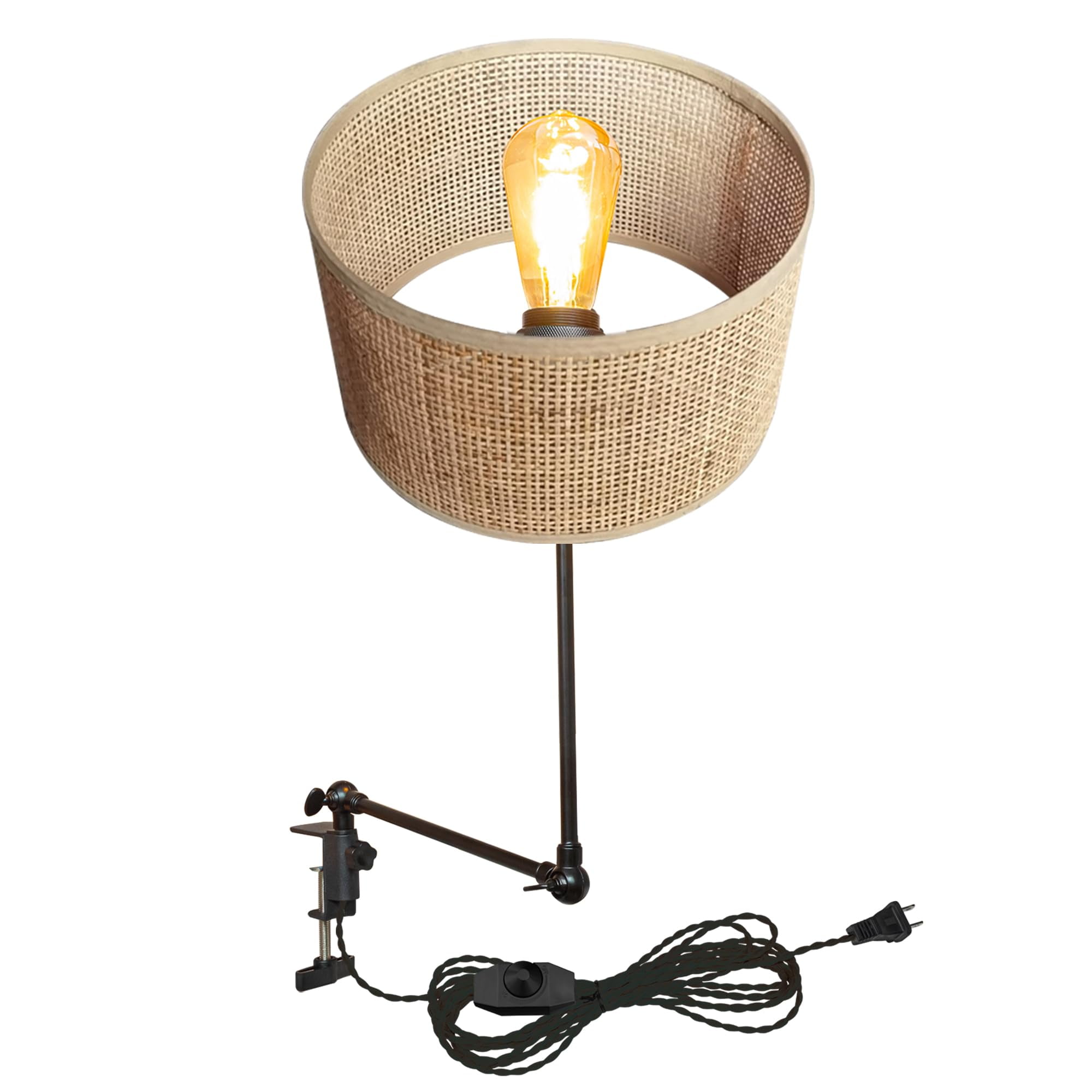 Kiven Dimmable Clip-on Desk Lamp, 1-Light Rattan Nightstand Lamp with ...