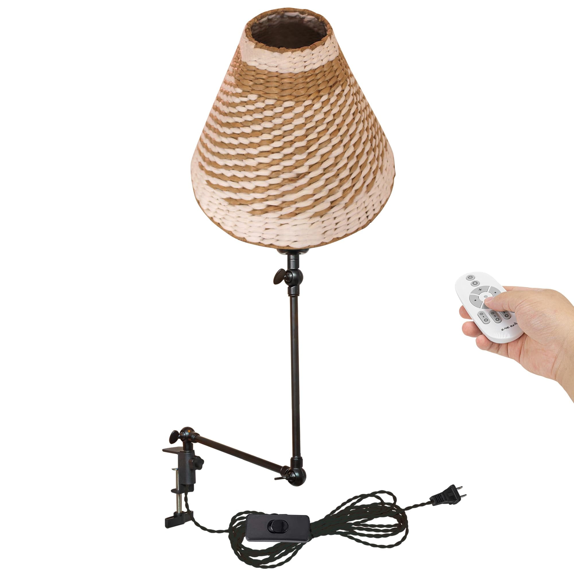 Kiven Dimmable Clip-on Desk Lamp, 1-Light Rattan Nightstand Lamp with ...