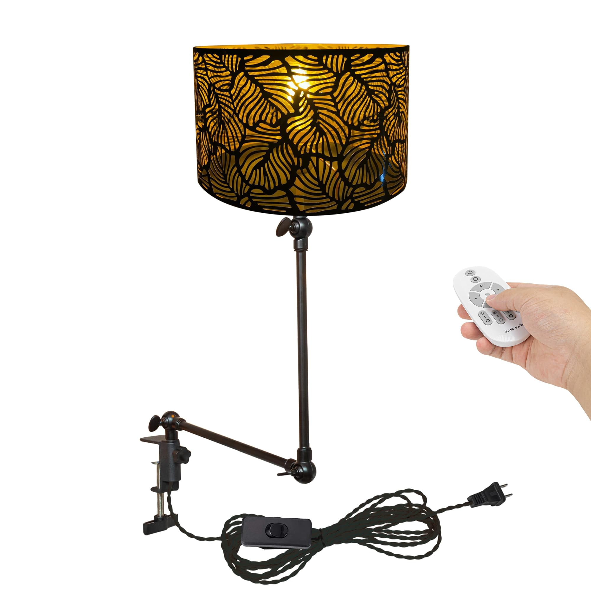 Kiven Dimmable Clip-on Desk Lamp, 1-Light Rattan Nightstand Lamp with ...