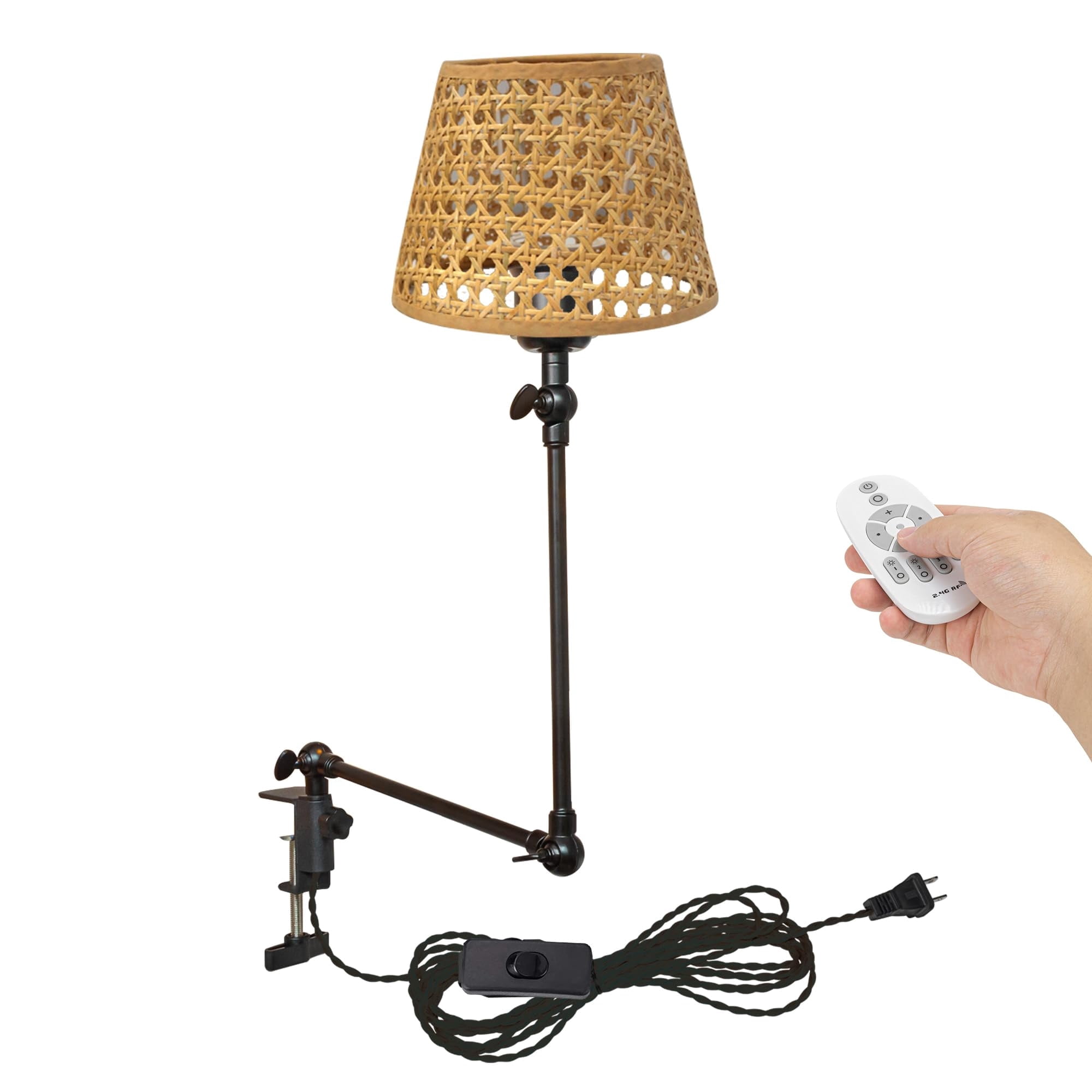 Kiven Dimmable Clip-on Desk Lamp, 1-Light Rattan Nightstand Lamp with ...