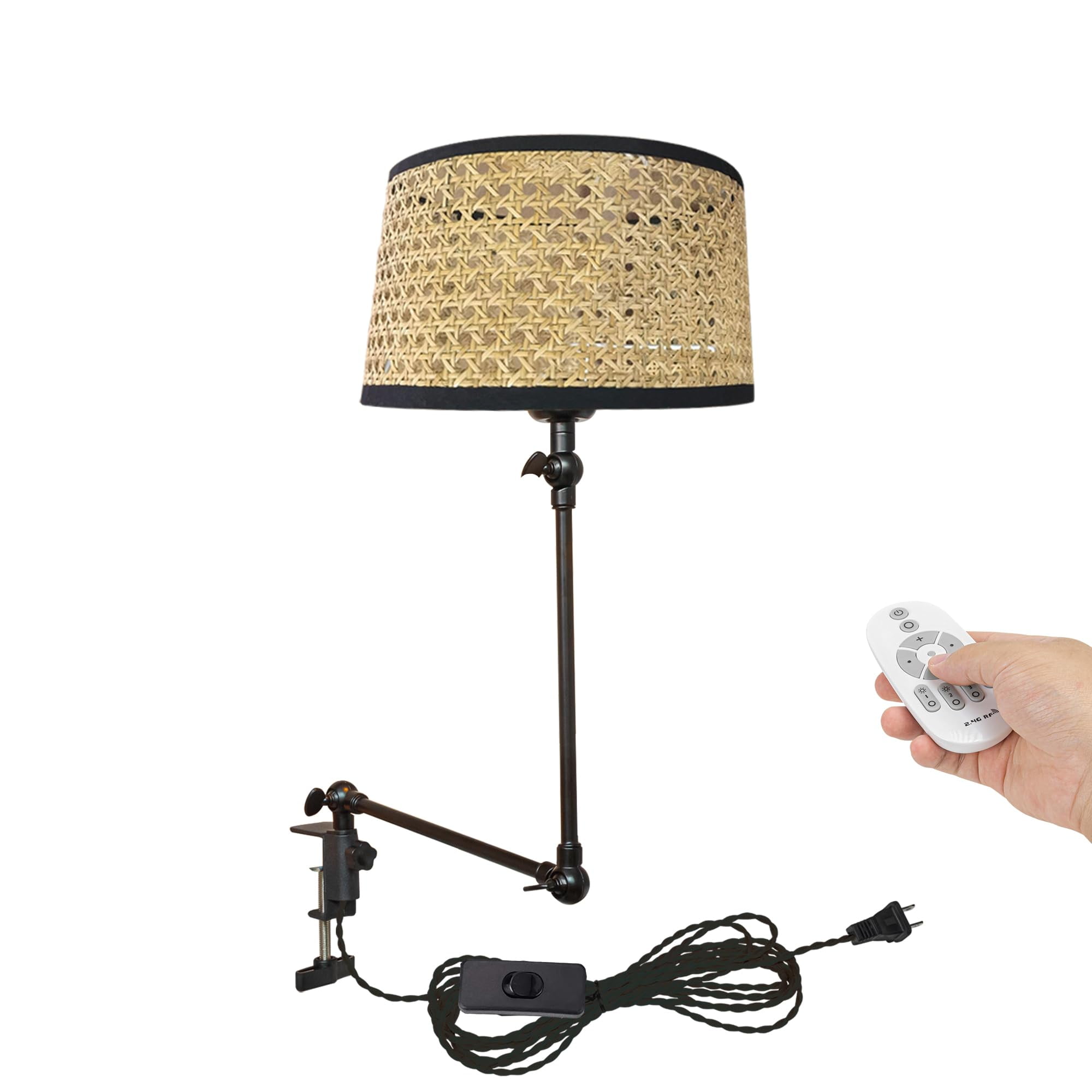 Kiven Dimmable Clip-on Desk Lamp, 1-Light Rattan Nightstand Lamp with ...