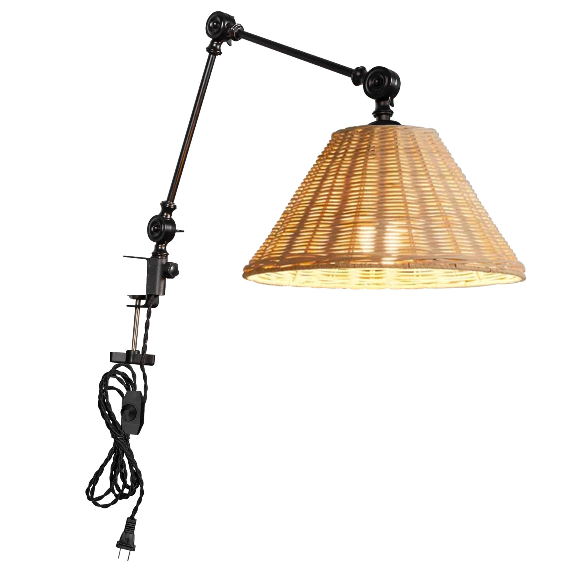 Kiven Dimmable Clip-on Desk Lamp, 1-Light Rattan Nightstand Lamps with ...