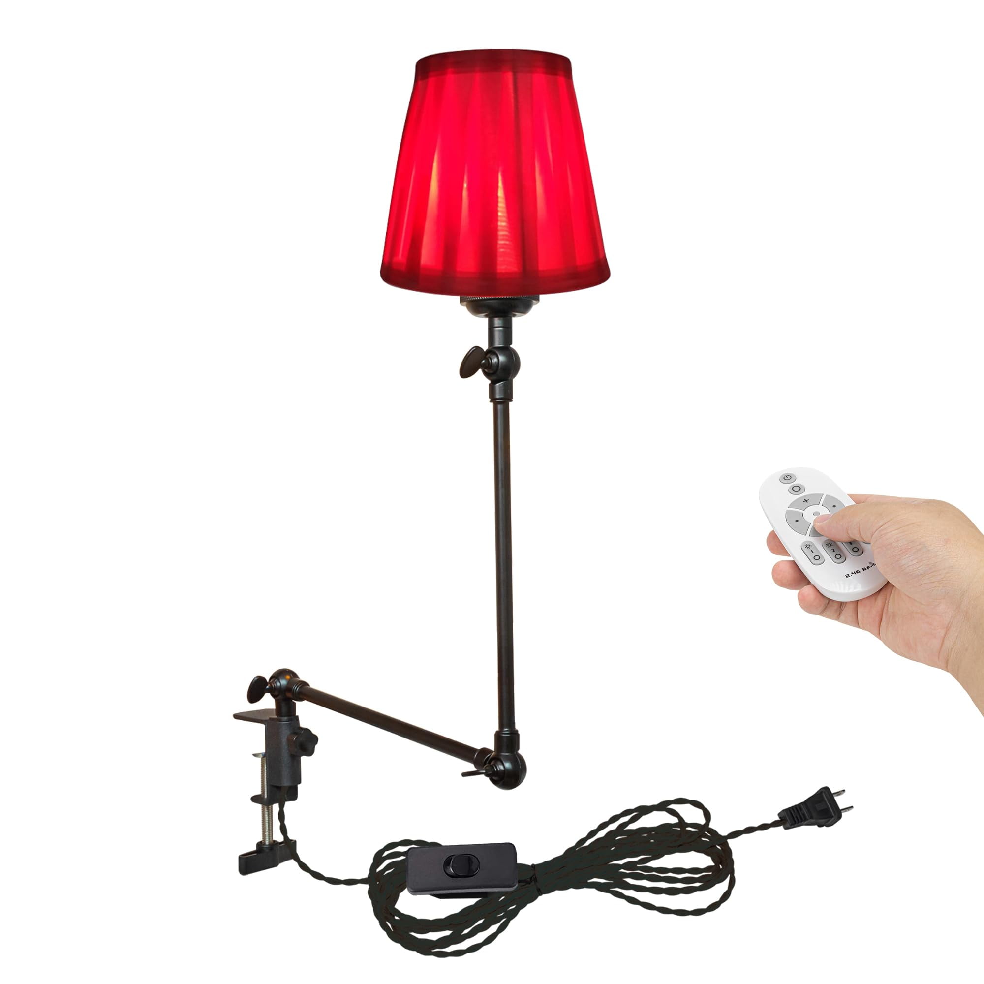 Kiven Dimmable Clip-on Desk Lamp, 1-Light Red Fabric Nightstand Lamp ...