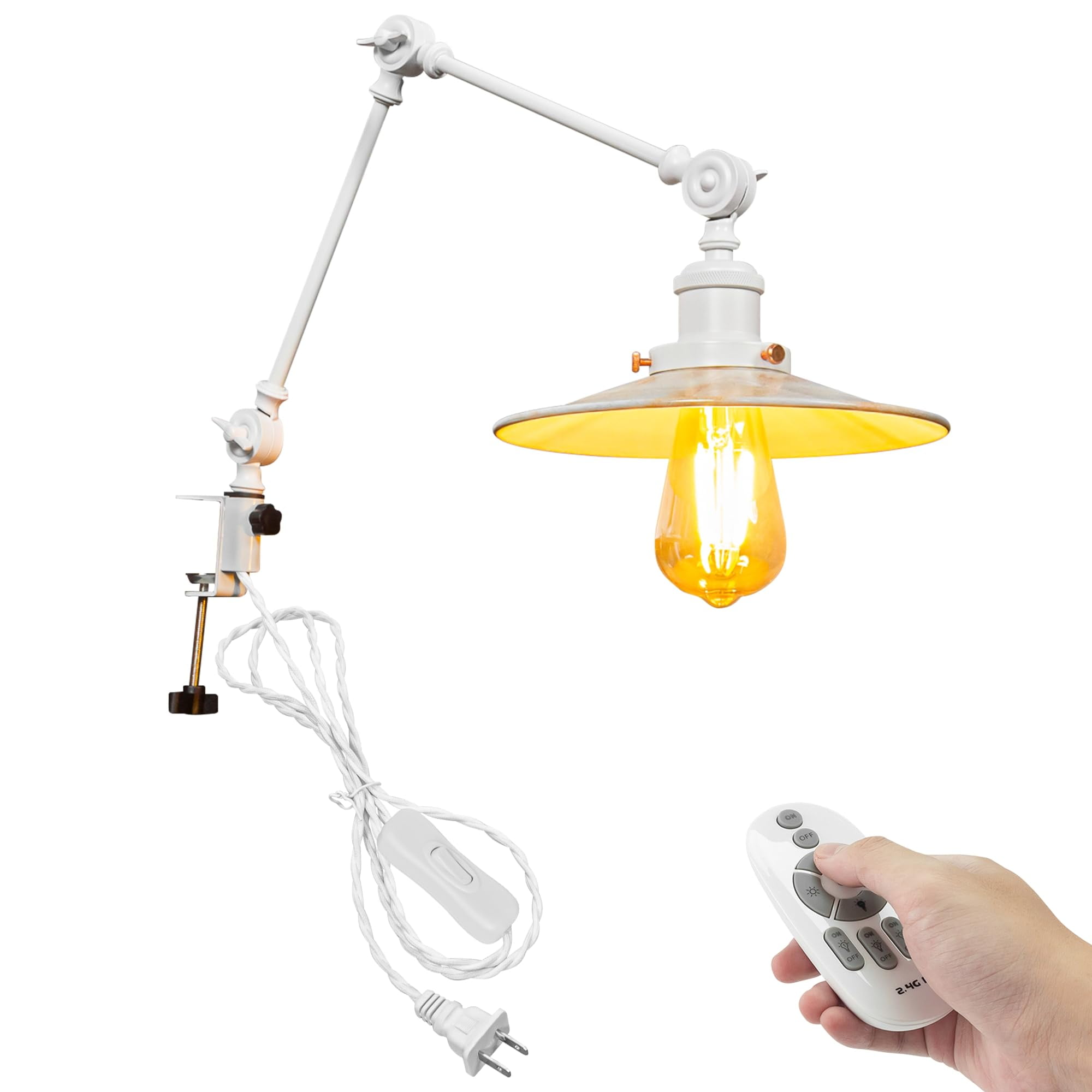 Kiven Dimmable Clip-on Desk Lamp, 1-Light White Iron Modern Nightstand ...