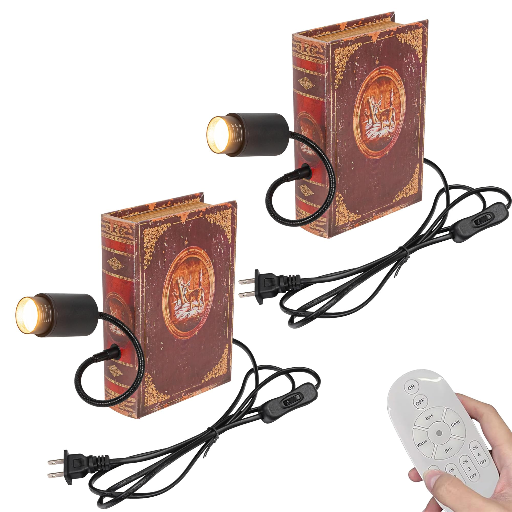 Kiven Dimmable Library Sconce, Set of 2 Classic Bookshelf Lamp with ...