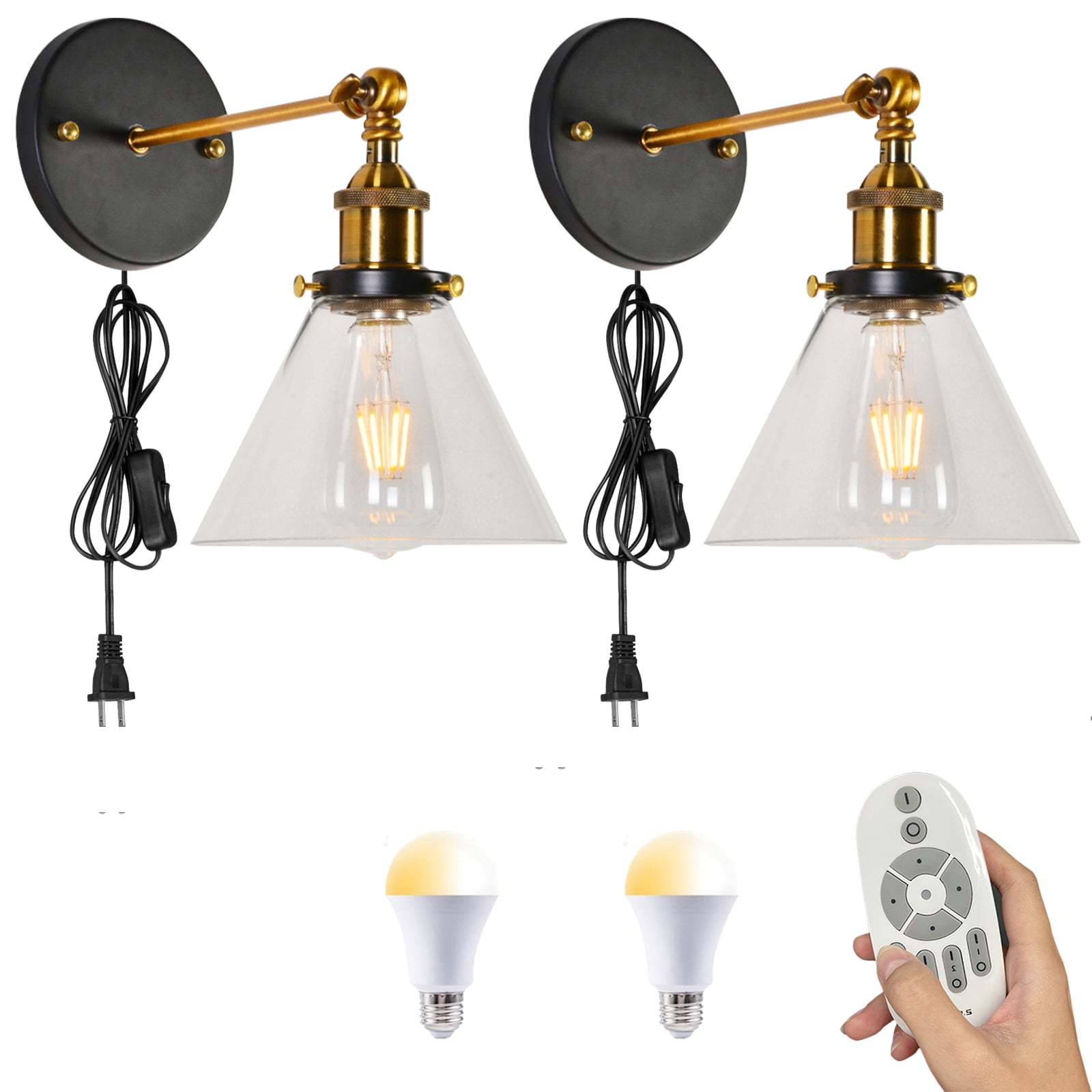 Kiven Dimmable Plug in Wall Lamp, Industrial Dimmable Wall Sconce with ...
