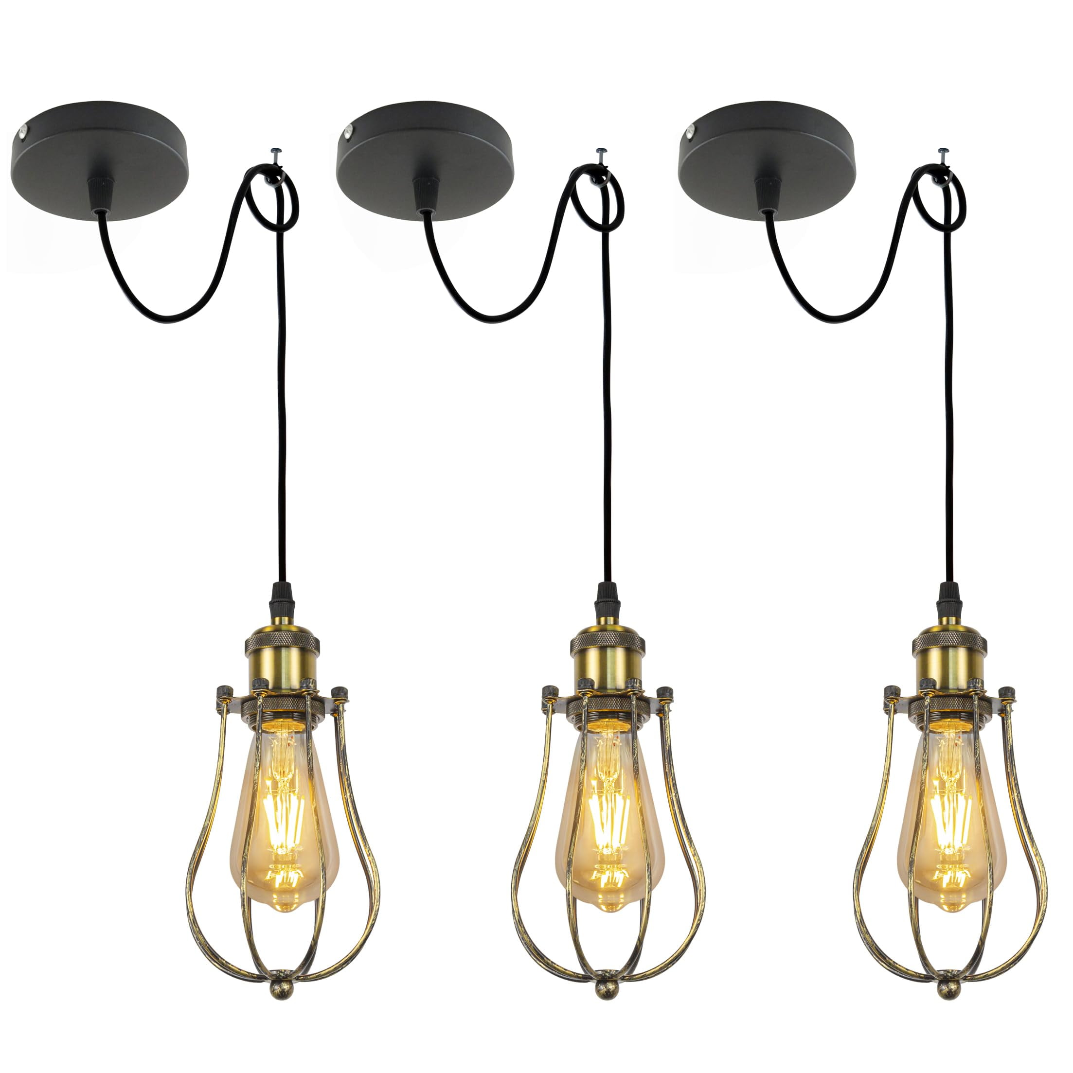 Kiven Farmhouse Iron Pendant Light Fixture 3 Pack, High Ceiling Compatible Pendant Lighting with ...