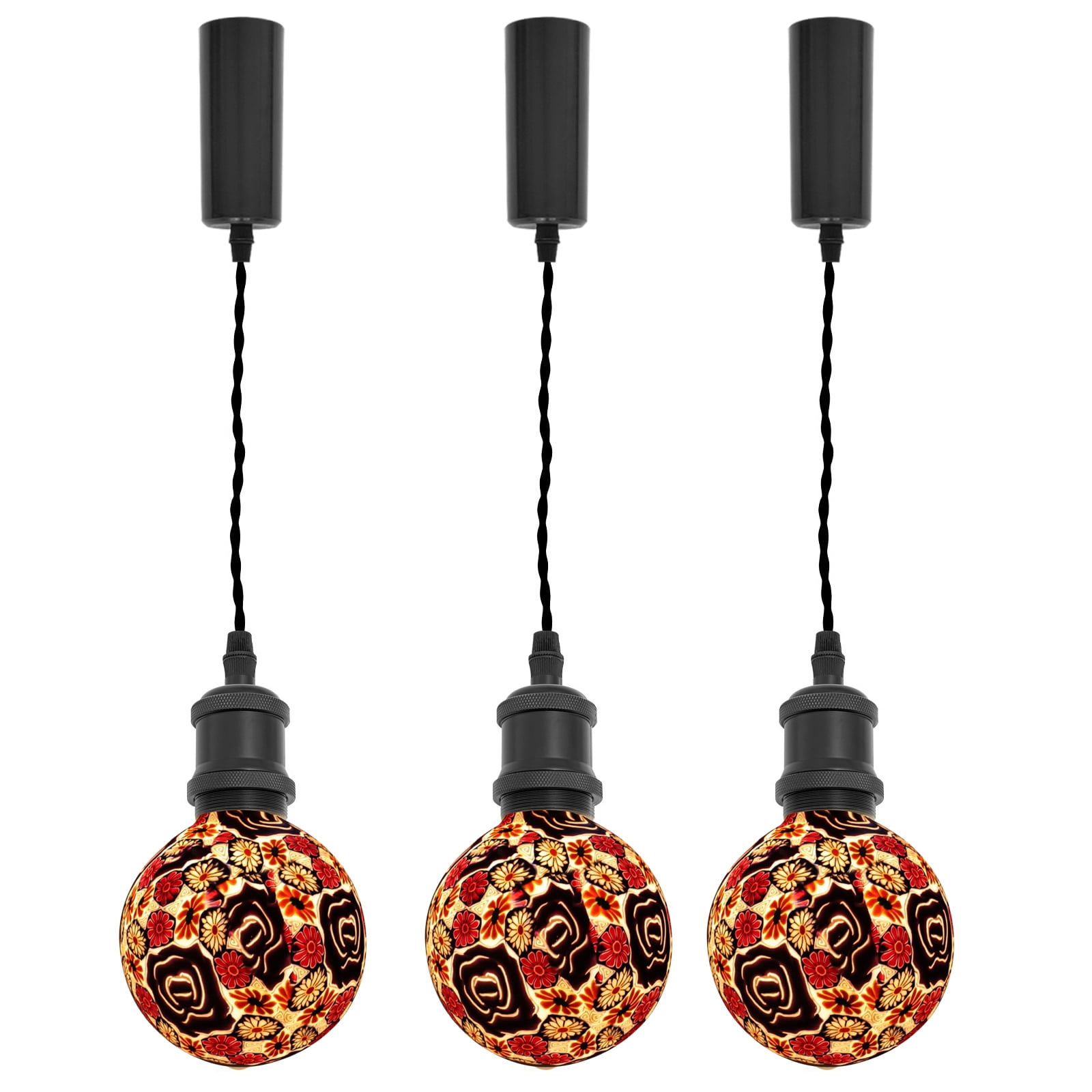 Kiven H-Type Track Lighting, 3-Light Tiffany Halo Track Pendant Light with Glass Bulb ...