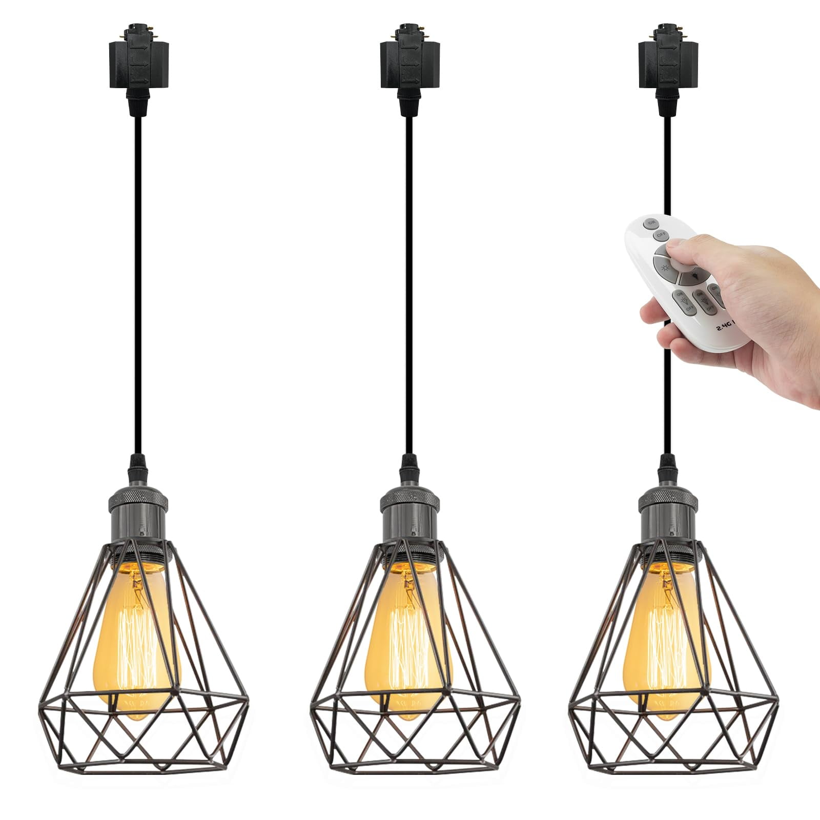 Kiven H-Type Track Lighting Pendants, 3-Light h Track Pendant Lights with Vintage Cage Shade ...