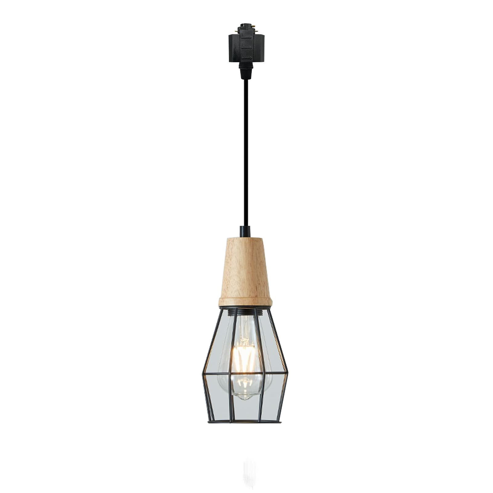 Kiven H-Type Track Lights, E26 Socket Base Small Iron Mesh Wood Pendant ...