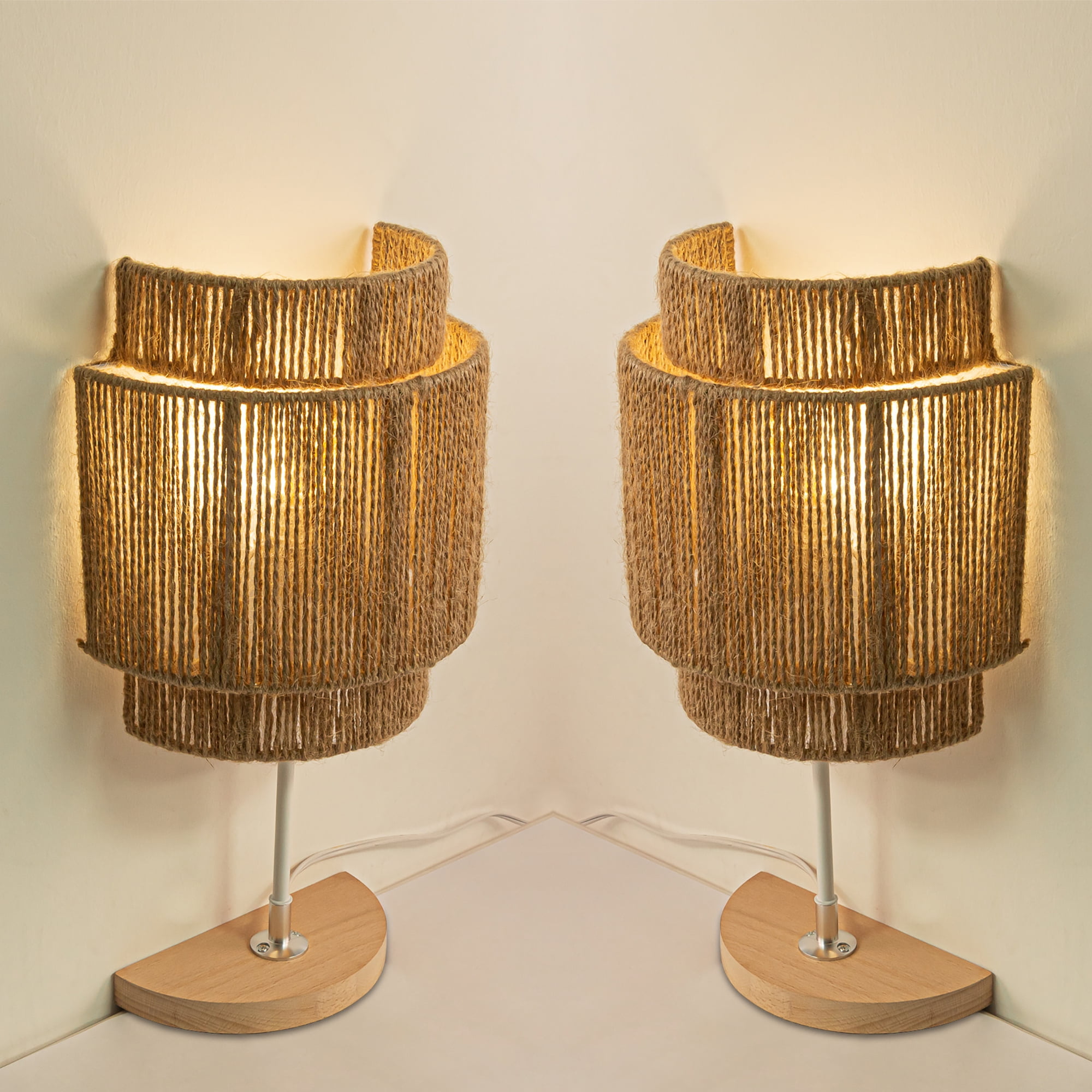 Kiven Half Shade Table Lamps, Modern Table Light with Farmhouse Rattan ...