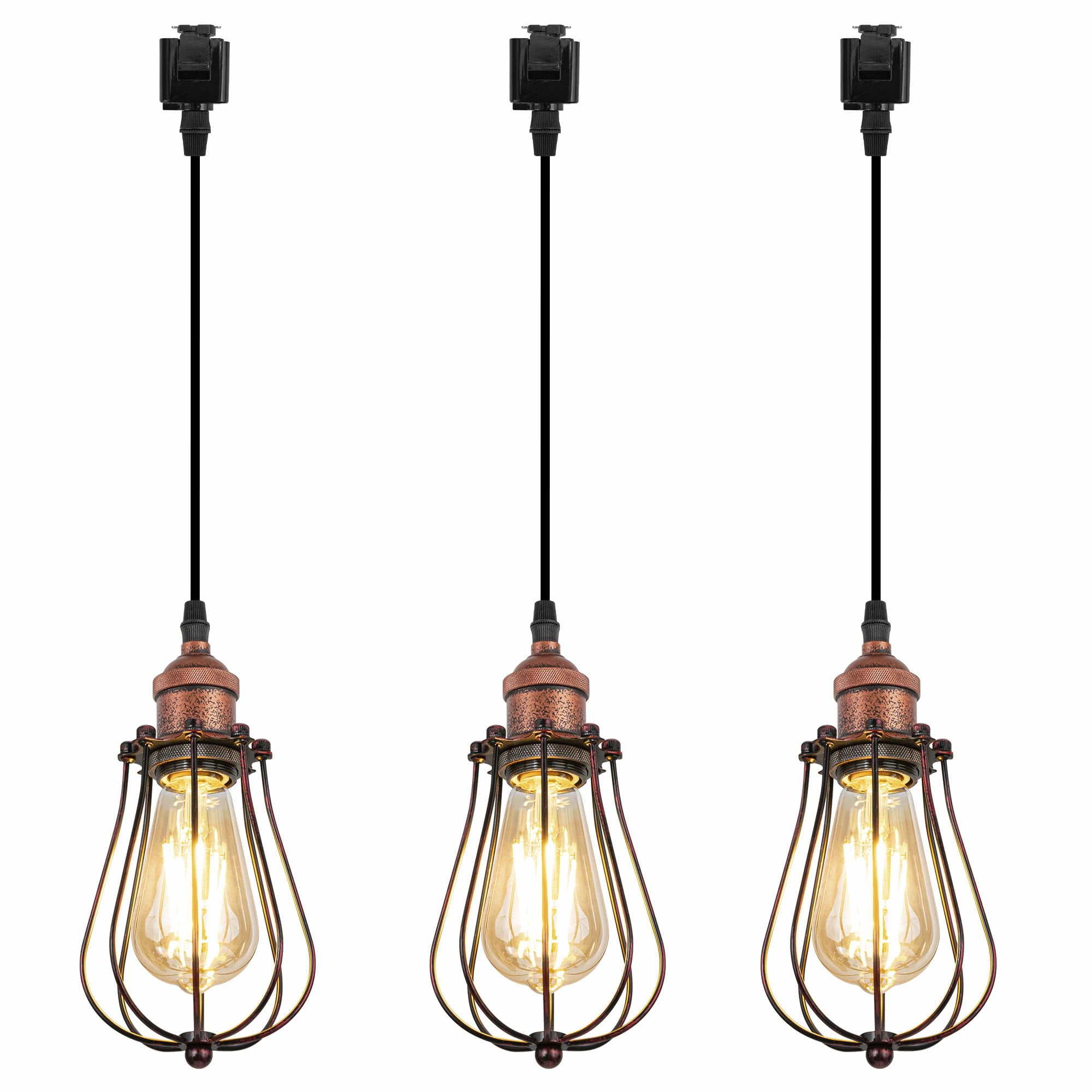 Kiven J-Type track lighting pendants,3-Light Industrial Rusty Red J ...