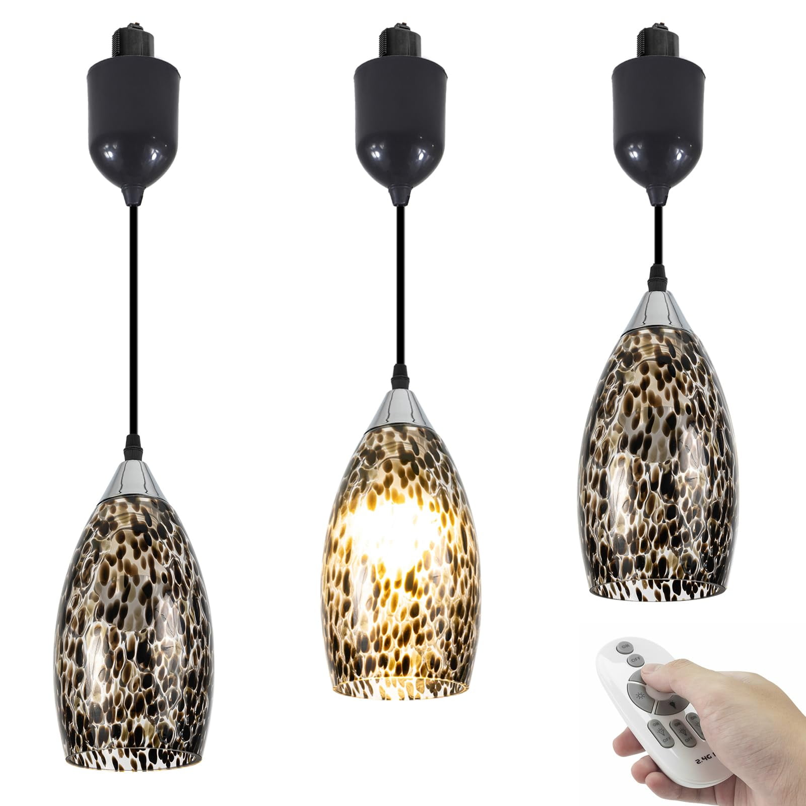 Kiven Juno track lighting pendants Adjustable Height,3-Light Modern Glass J track pendant lights ...