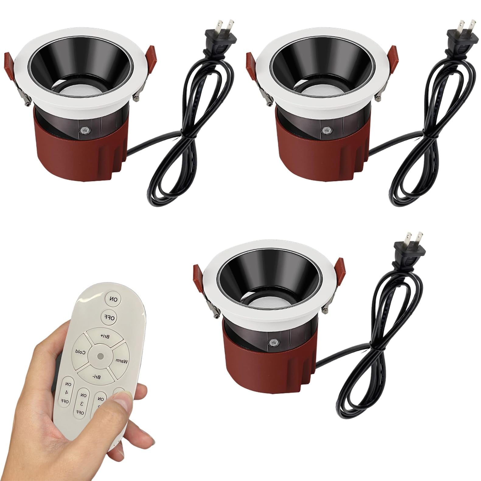 Kiven LED Recessed Ceiling Light, 7W Plug-in Dimmable Downlight,3-in Ceiling Light with 5.9FT ...