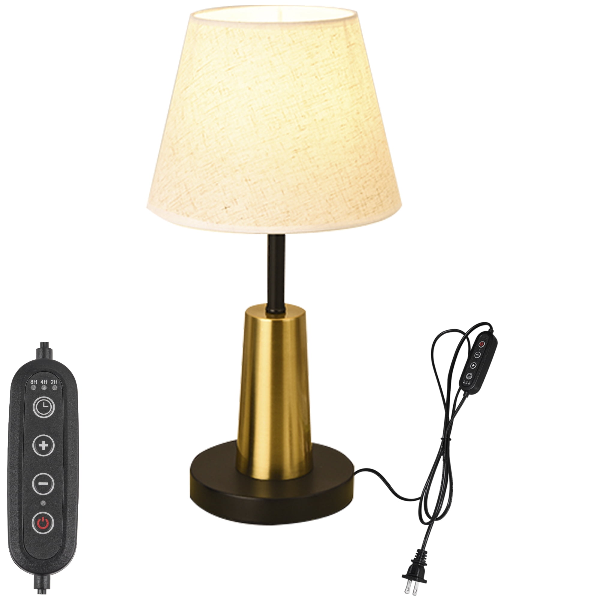 Kiven Modern Plug in Table Lamp, Dimmable Desk Lamp with Brown Fabric ...