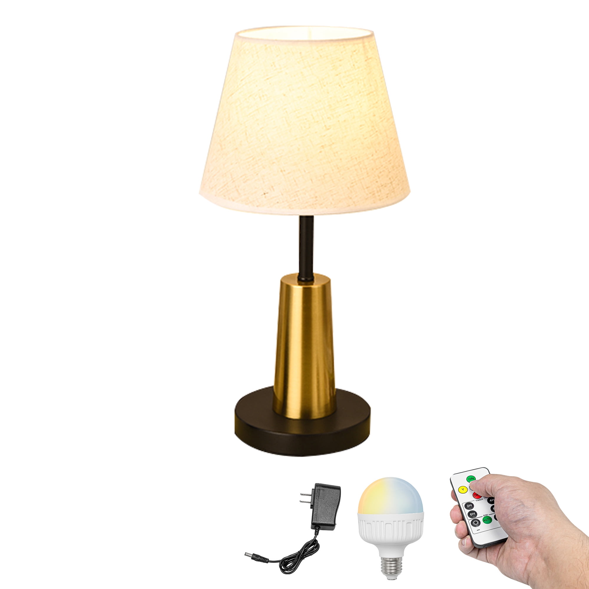 Kiven Modern Rechargeable Table Lamp, Dimmable Desk Lamp with Fabric ...