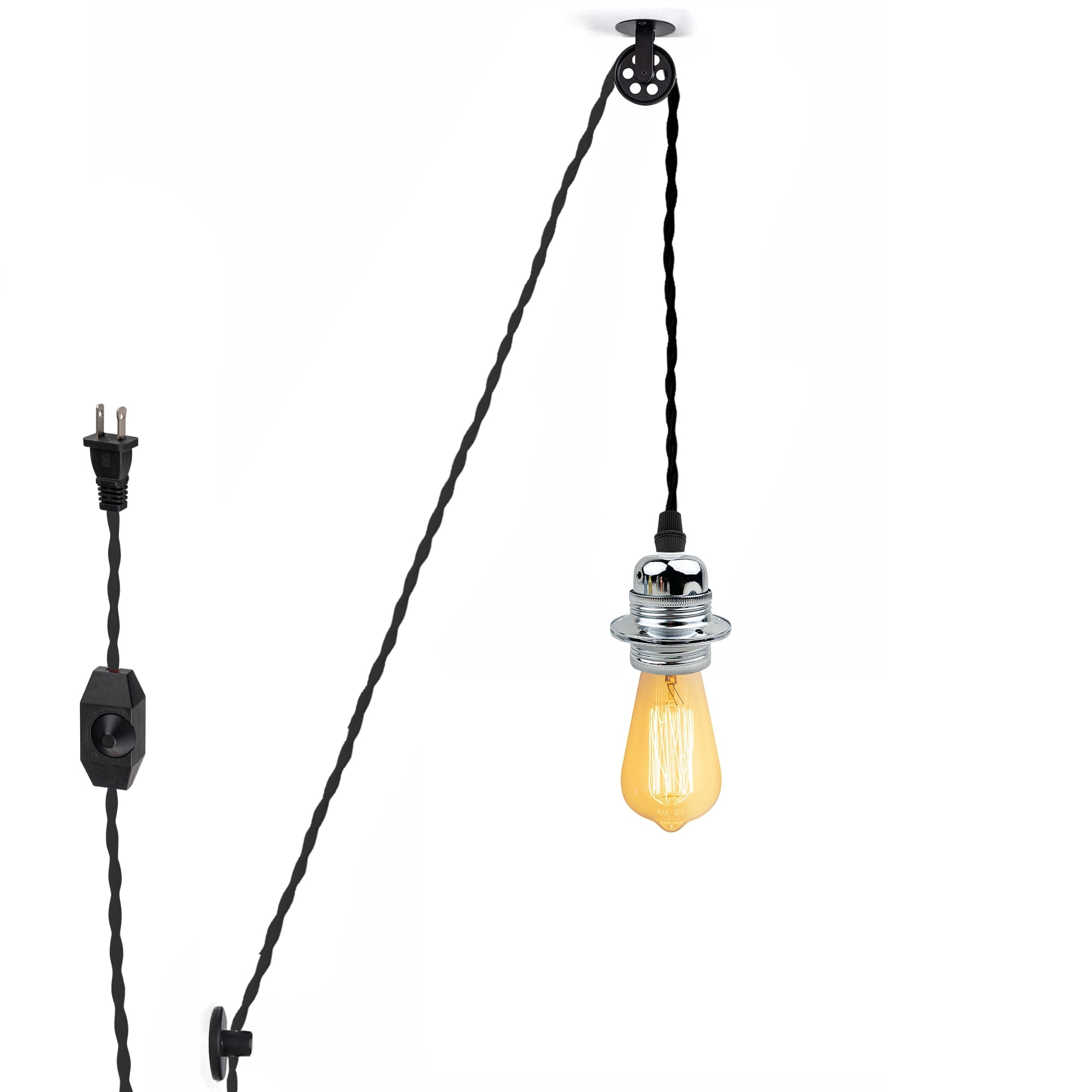Kiven Plug in Industrial Pendant Light, Pulley Hanging Light 15FT Plug ...