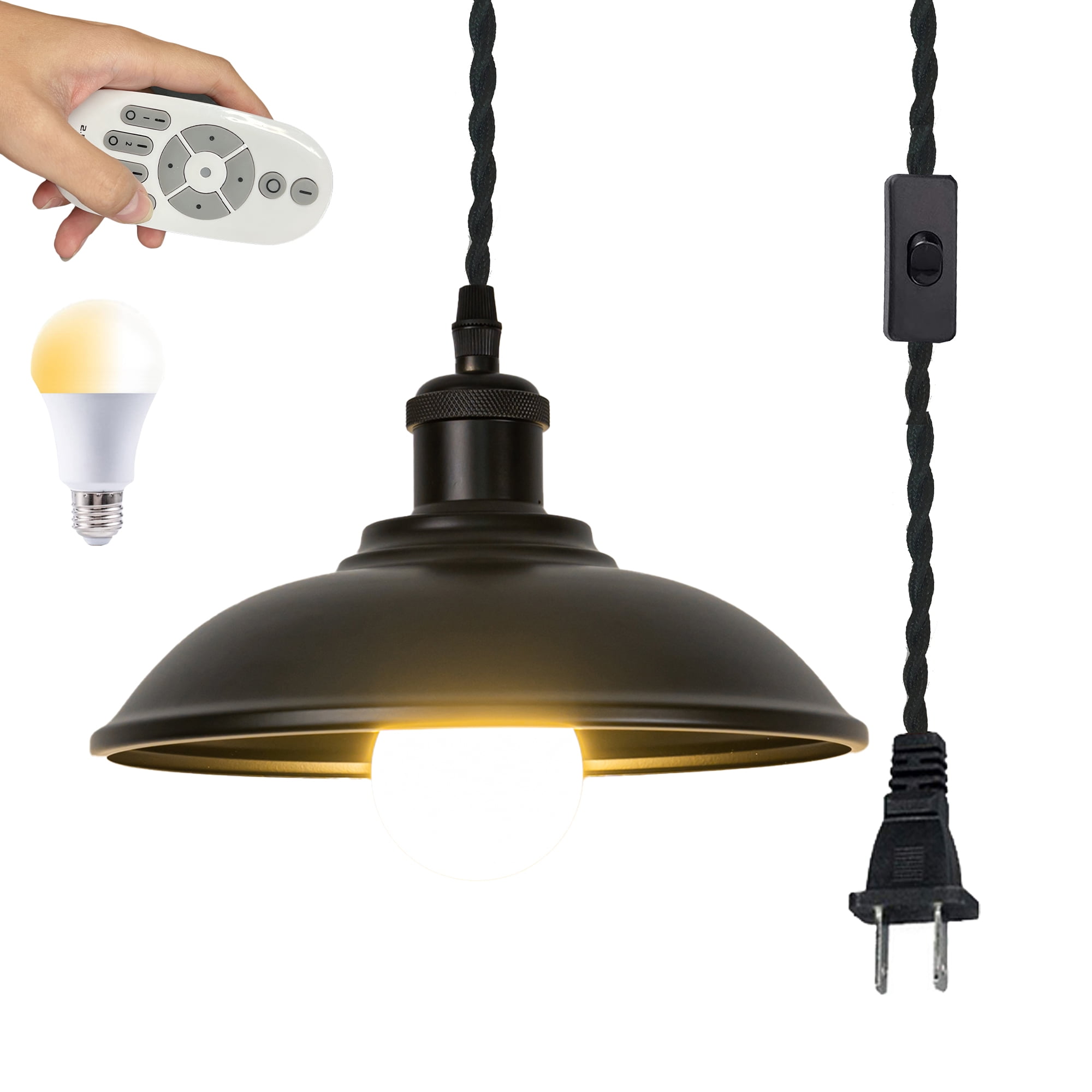 Kiven Plug in Iron Pendant Light, Industrial Hanging Light with Remote ...