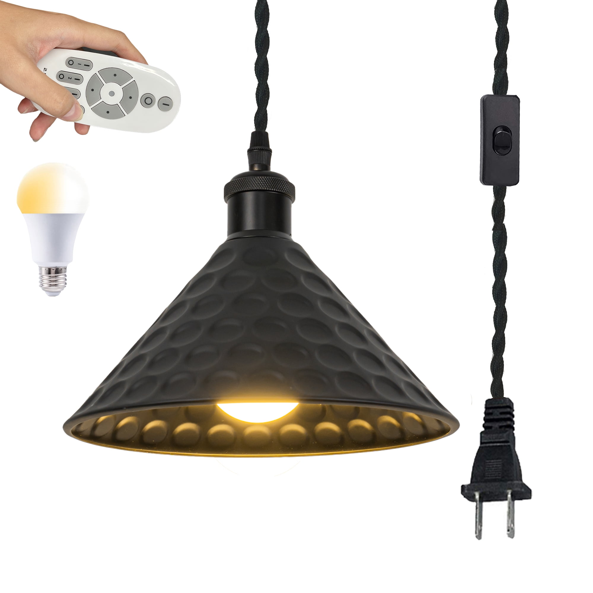 Kiven Plug in Iron Pendant Light, Industrial Hanging Light with Remote ...