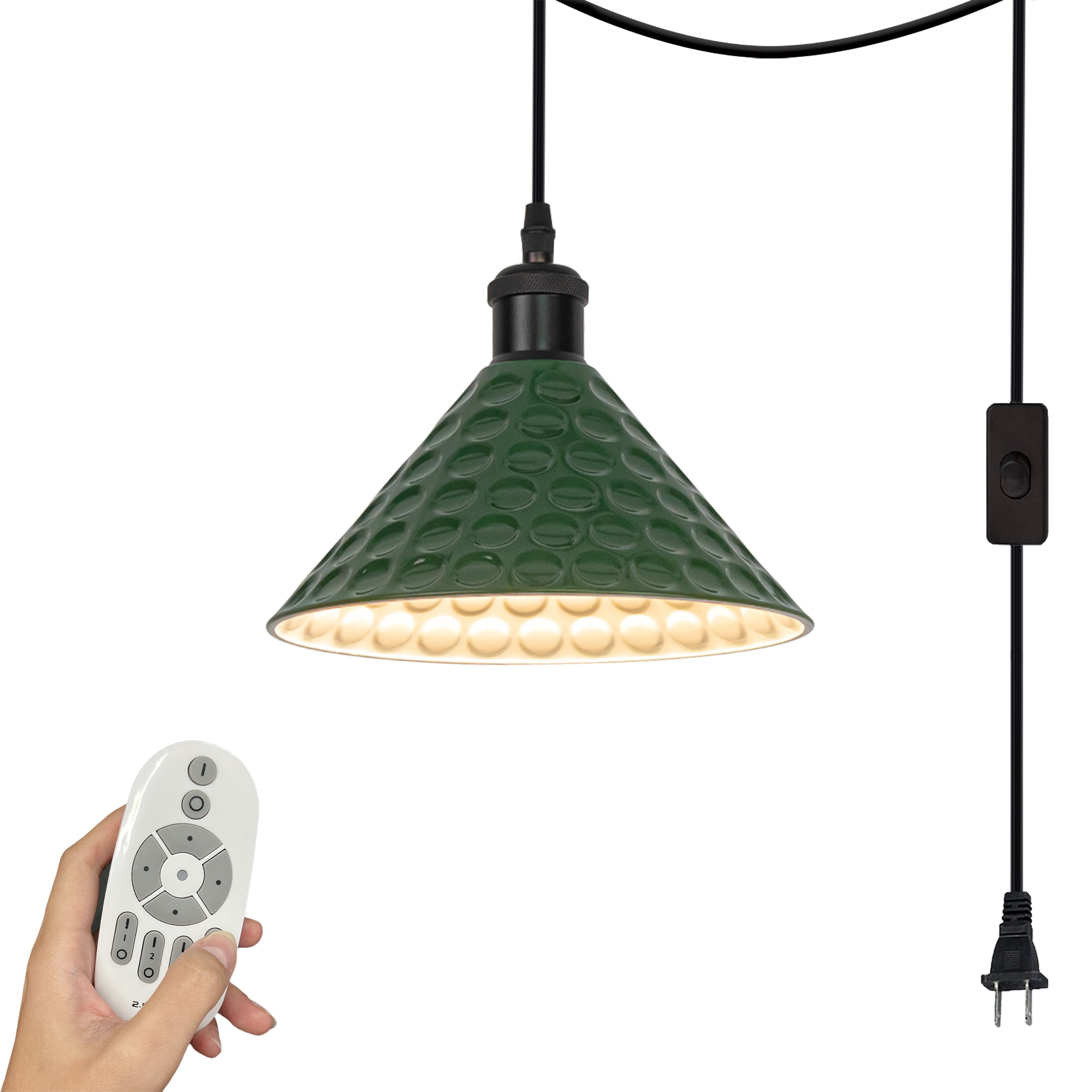 Kiven Plug in Iron Pendant Light, Modern Green Hanging Light with ...