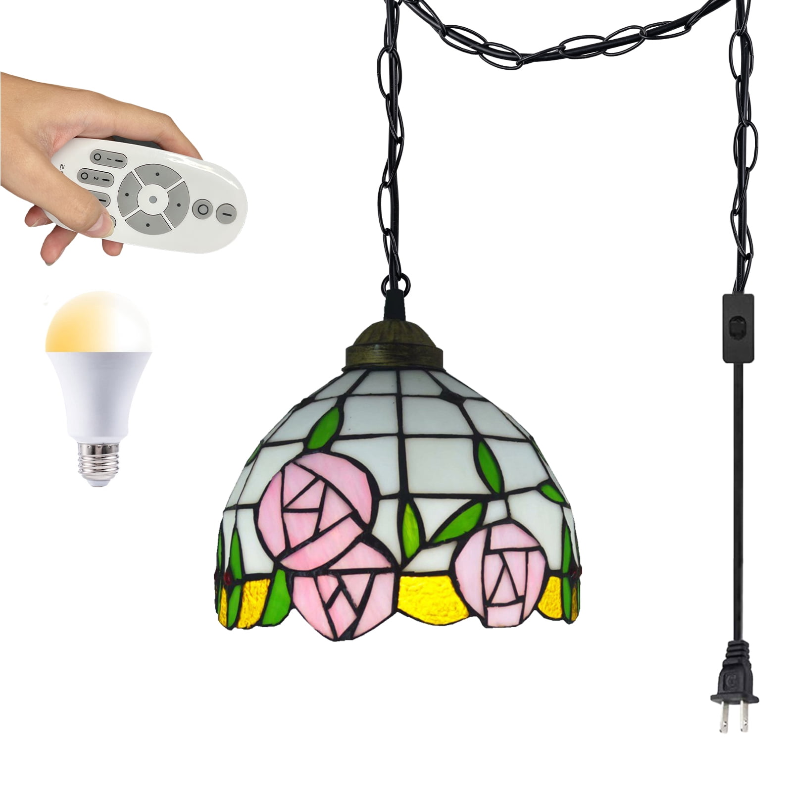 Kiven Plug in Iron Pendant Light, Tiffany Hanging Light with Remote ...
