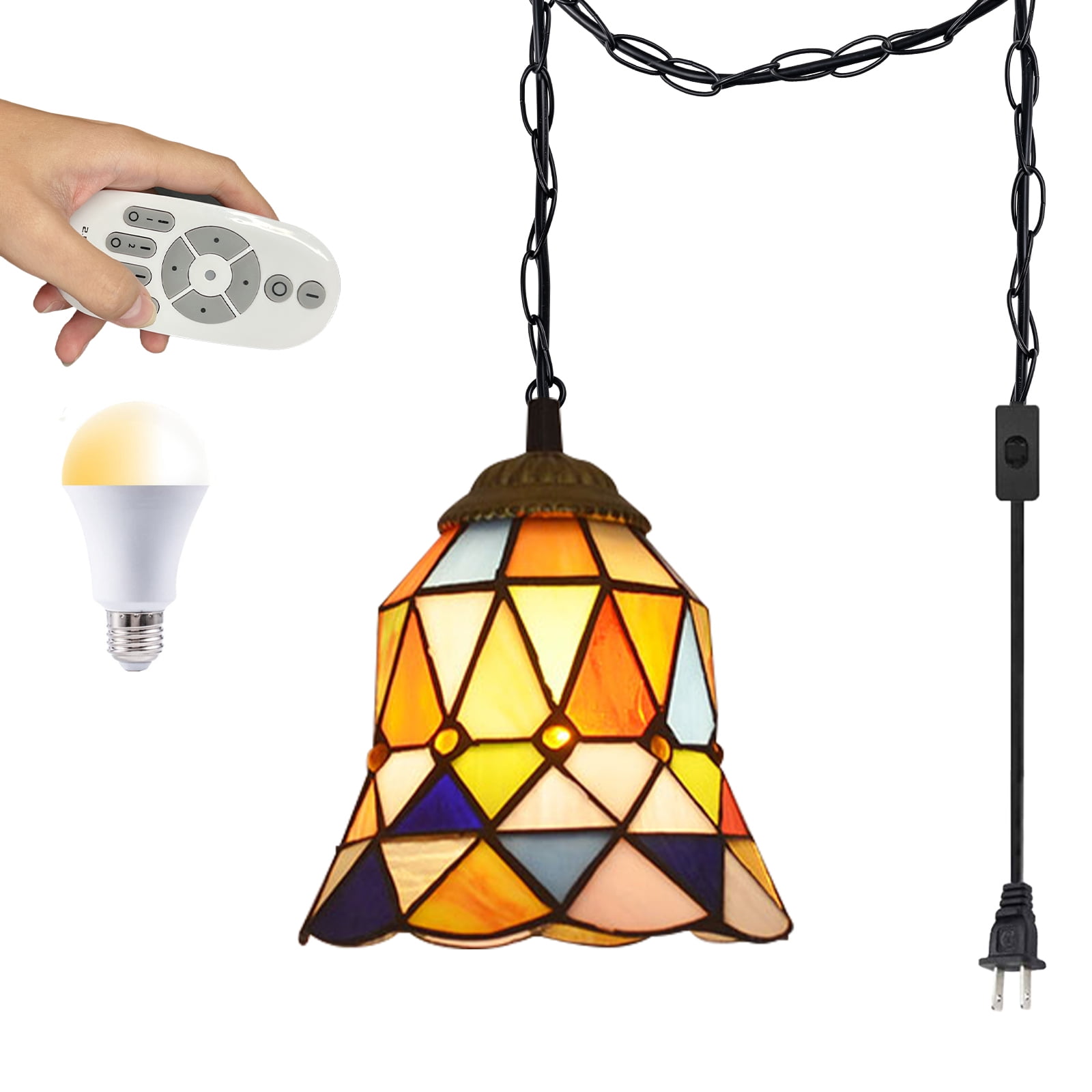 Kiven Plug in Iron Pendant Light, Tiffany Hanging Light with Remote ...