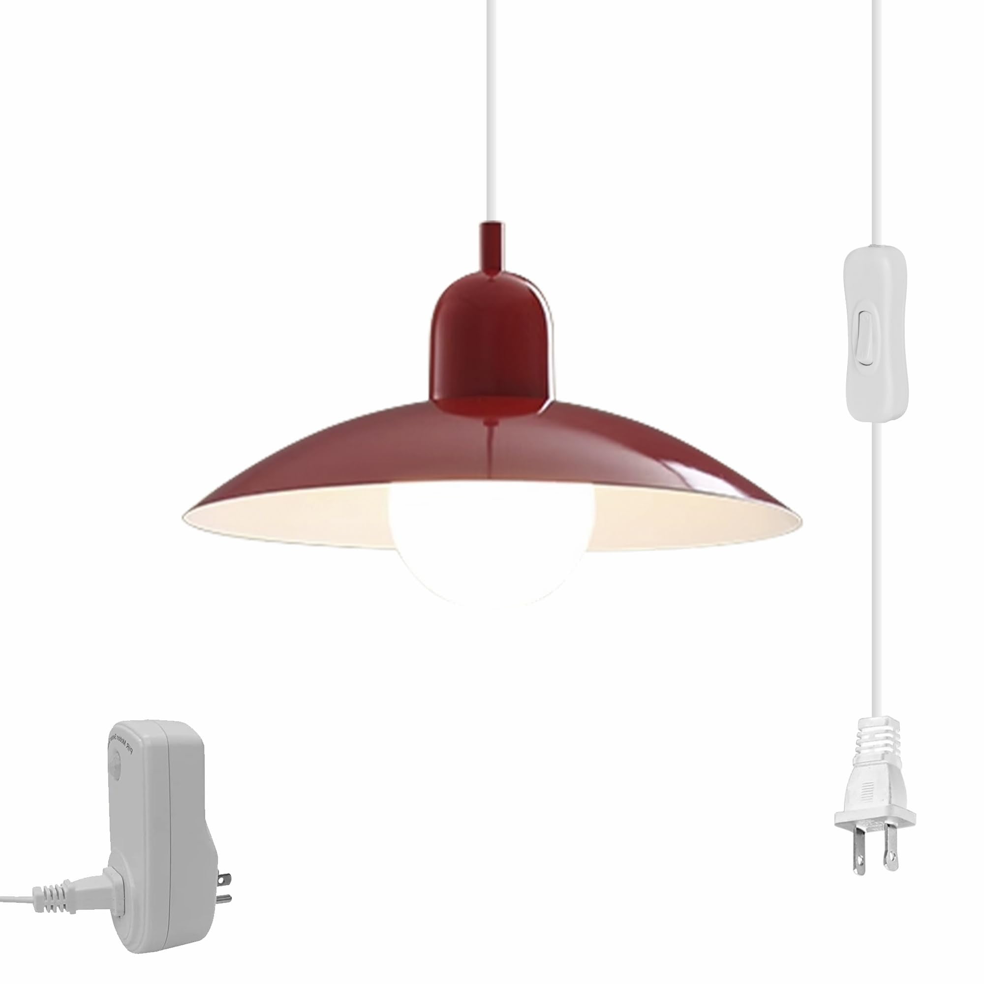 Kiven Plug in Motion Sensor Pendant Light , Modern Red Hanging Light ...