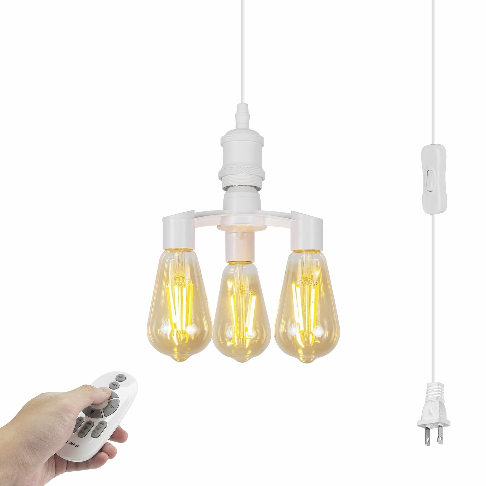 Kiven Plug in Pendant Light with 3 Lamp Sockets, Farmhouse Hanging ...