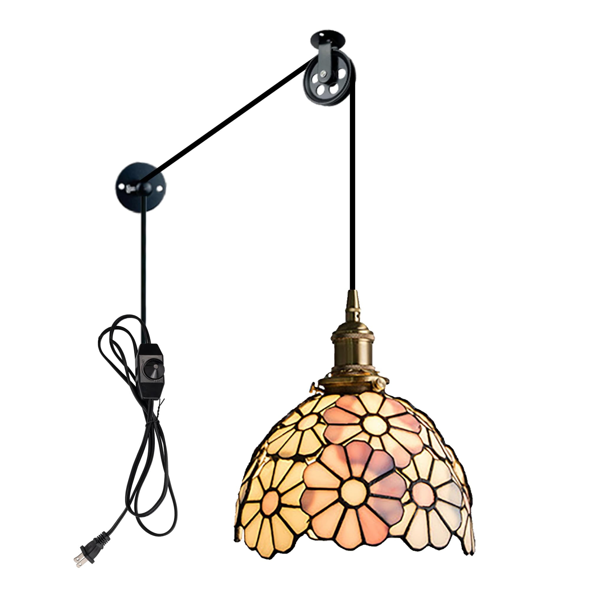 Kiven Plug in Pendant Light, Antiqued Art Glass Hanging Light Fixture ...
