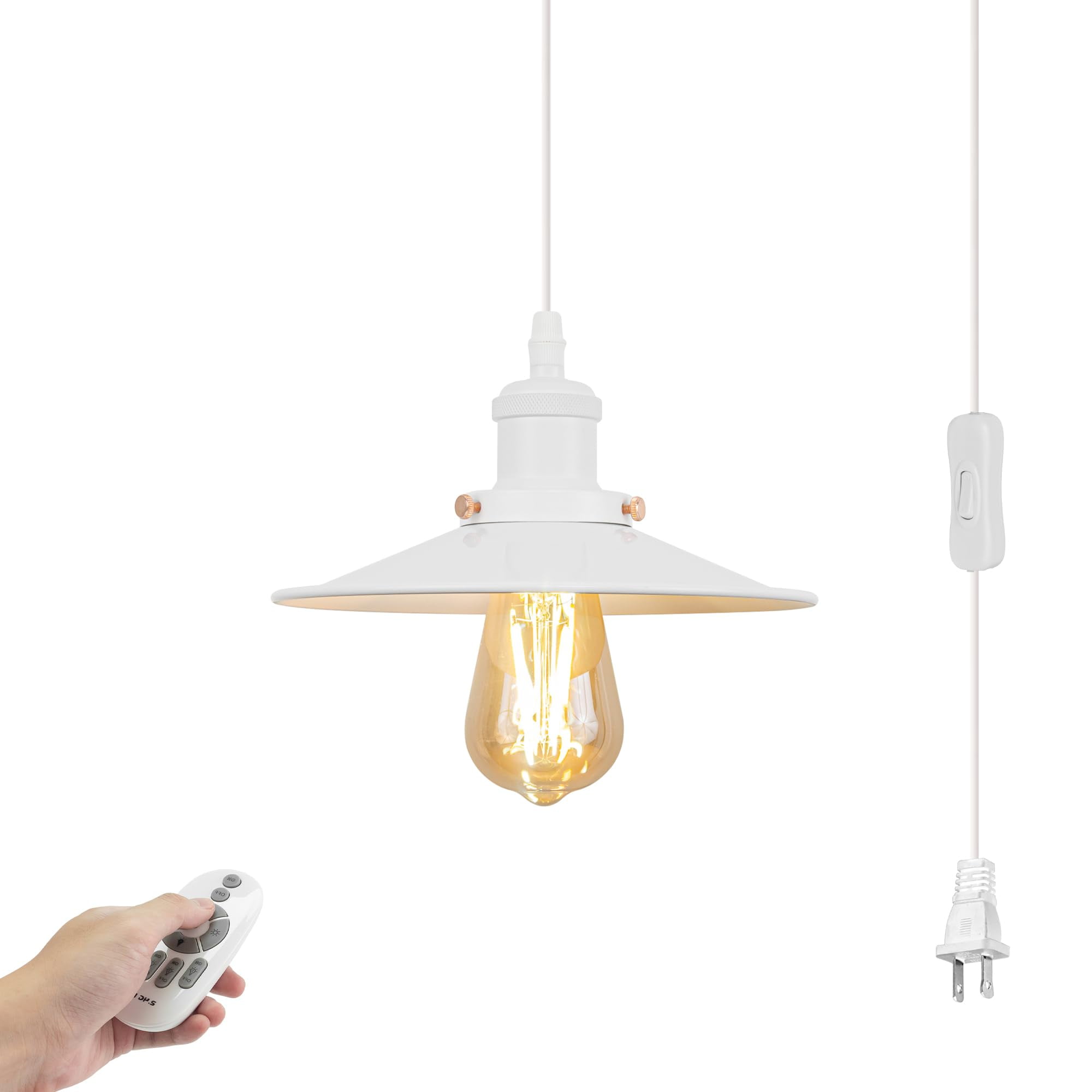 Kiven Plug in Pendant Light, Dimmable Hanging Light with Remote Control ...